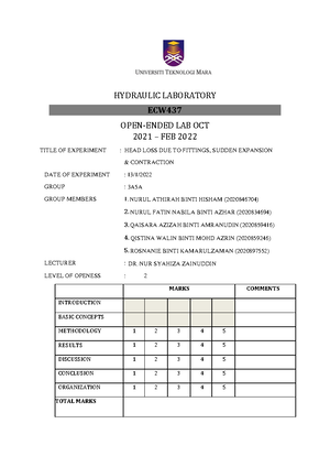 LAB Report 1 Hydraulic - sds - Hydraulics Laboratory - GRAPH OF ACTUAL ...