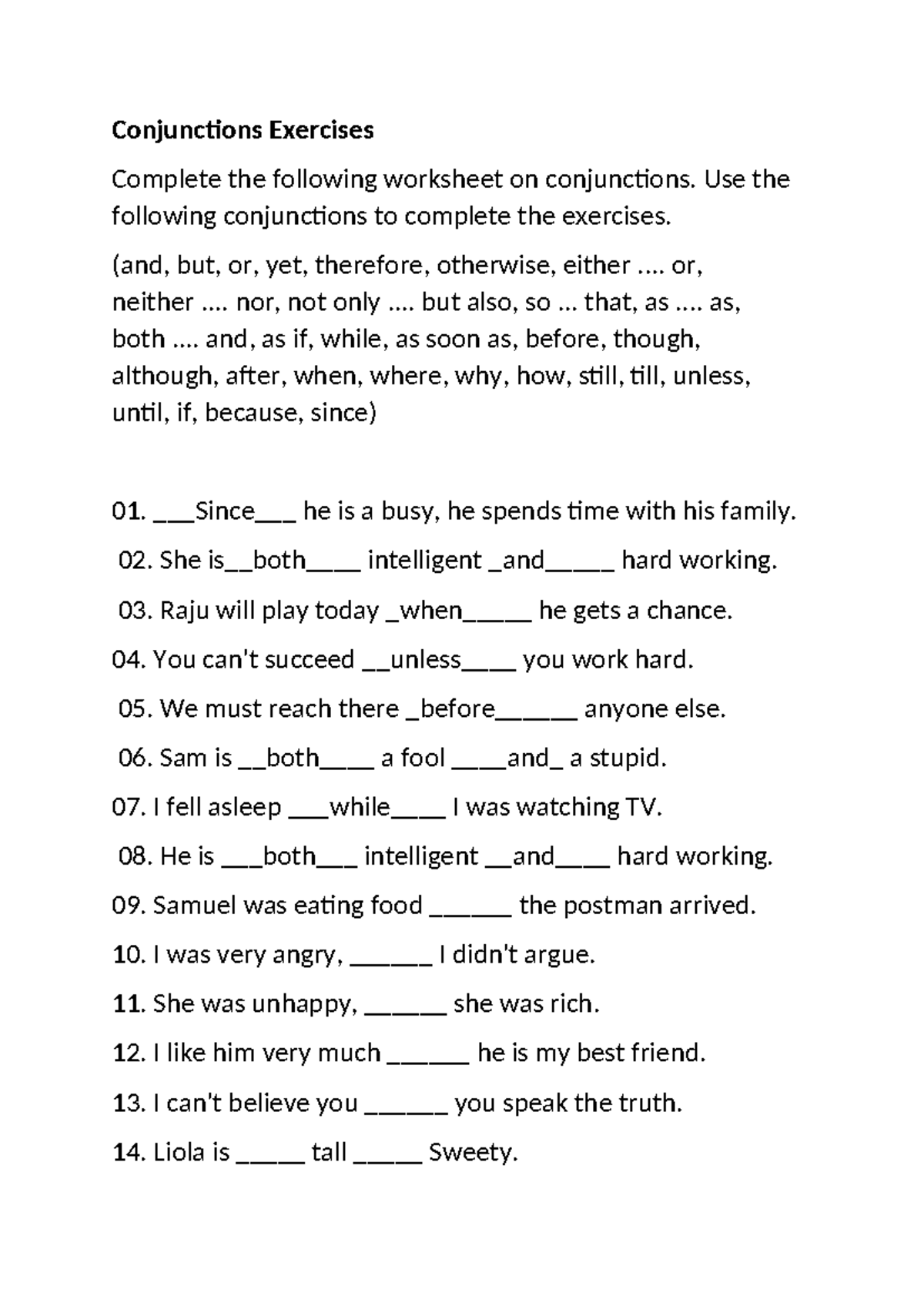 Conjuctions 8th - Conjunction practice sheet - Conjunctions Exercises ...