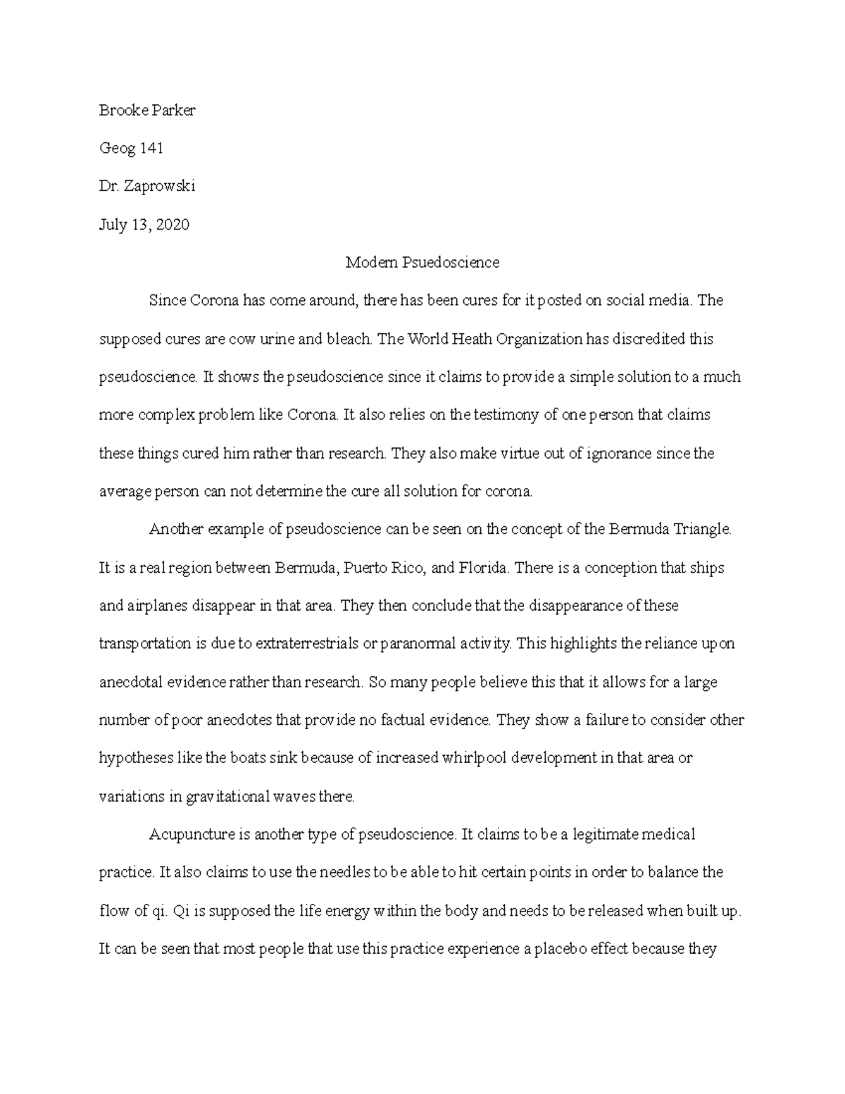 GEOG 141 - Modern Pseudoscience - Brooke Parker Geog 141 Dr. Zaprowski ...