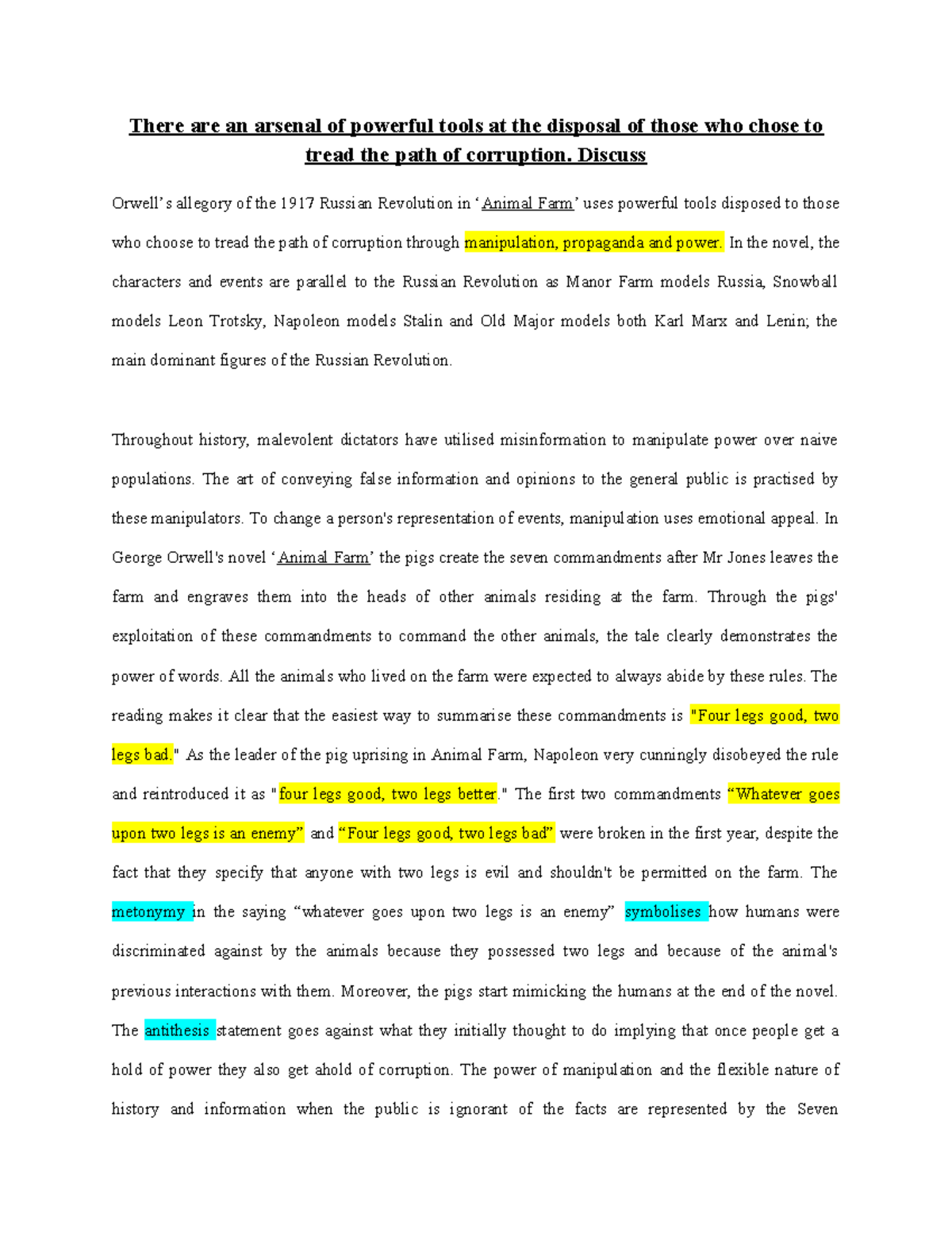 English Essay- Animal farm - There are an arsenal of powerful tools at ...