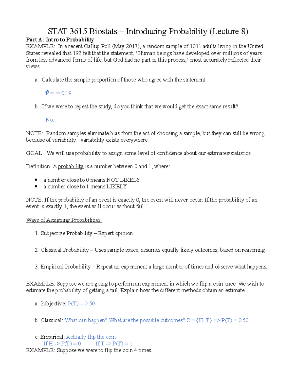 Lecture 8- Probability - STAT 3615 Biostats – Introducing Probability (Lecture 8) Part A: Intro ...