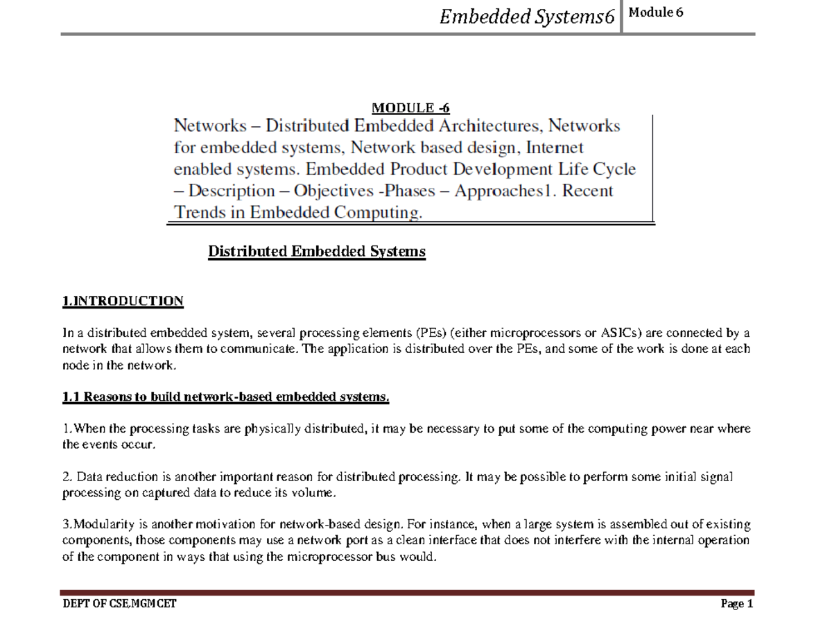 EM6 - Lecture notes 6 - DEPT OF CSE,MGMCET Page 1 MODULE - Distributed ...