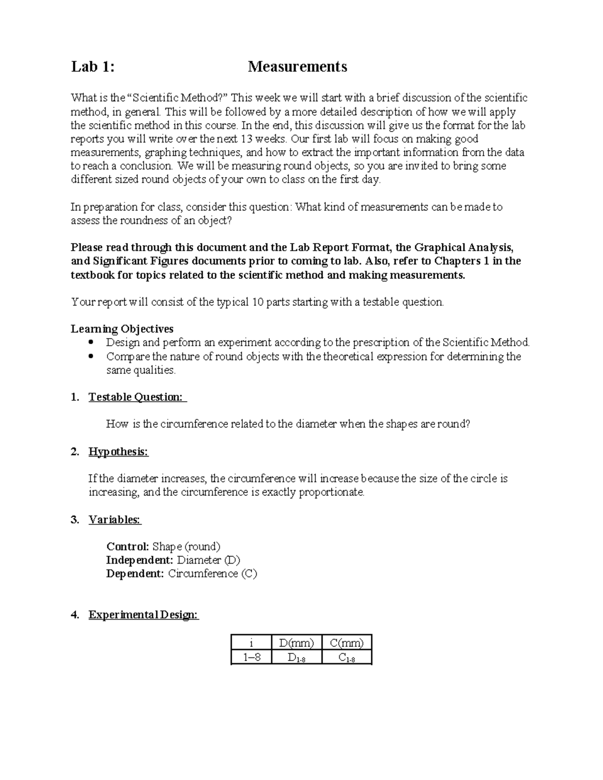 PHY111L Lab 1 Measurements 3 - Lab 1: Measurements What is the “Scientific Method?” This week we ...