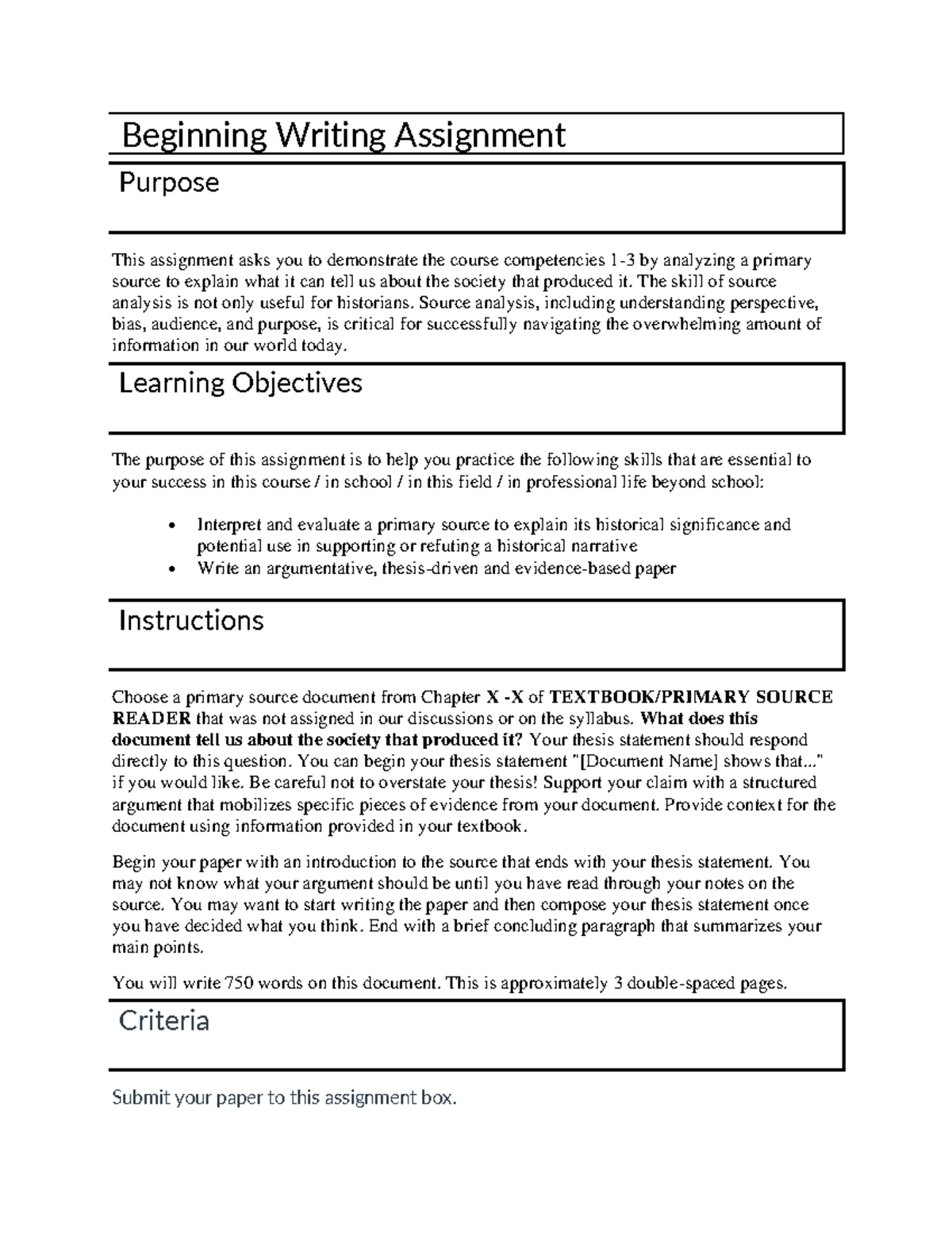 Beginning History Essay Option 1 (min 750 words) - Beginning Writing ...