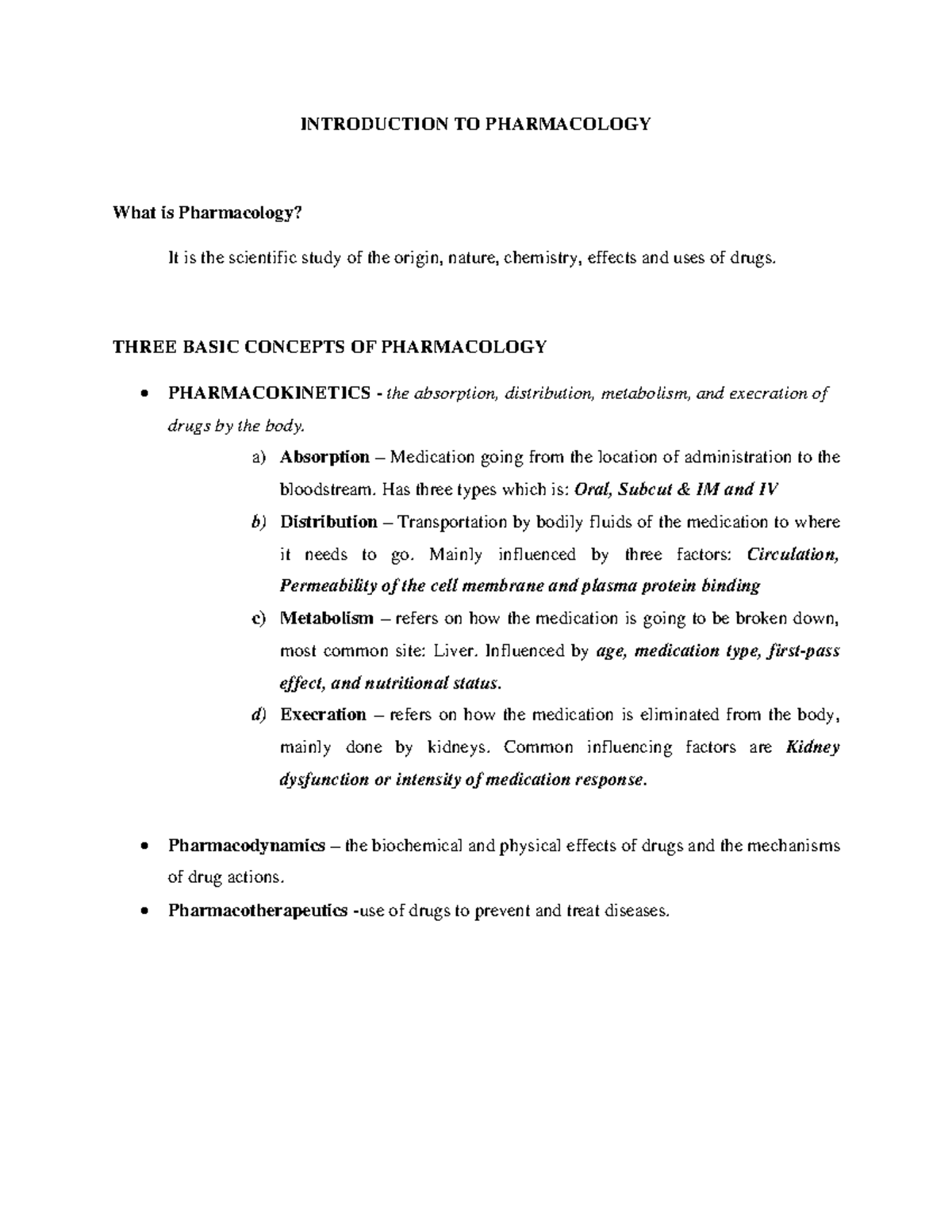Intro-to-Pharmacology - INTRODUCTION TO PHARMACOLOGY What is ...