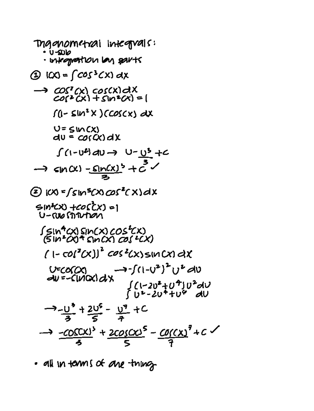 Integrals - trigonometry - Trigonometral integrals o u sub integration ...