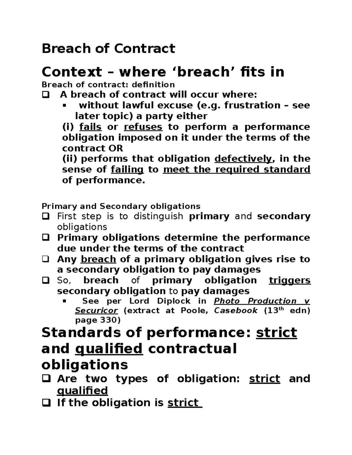 Breach of Contract - Breach of Contract Context – where ‘breach’ fits ...