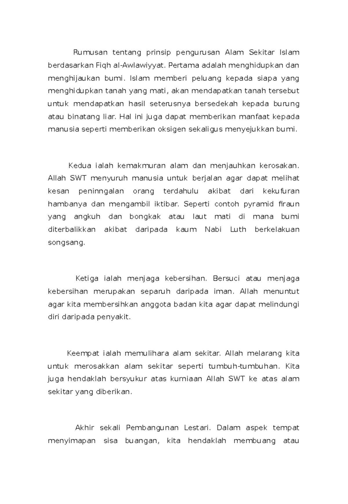 Rumusan CTU - article - Rumusan tentang prinsip pengurusan Alam Sekitar Islam berdasarkan Fiqh ...