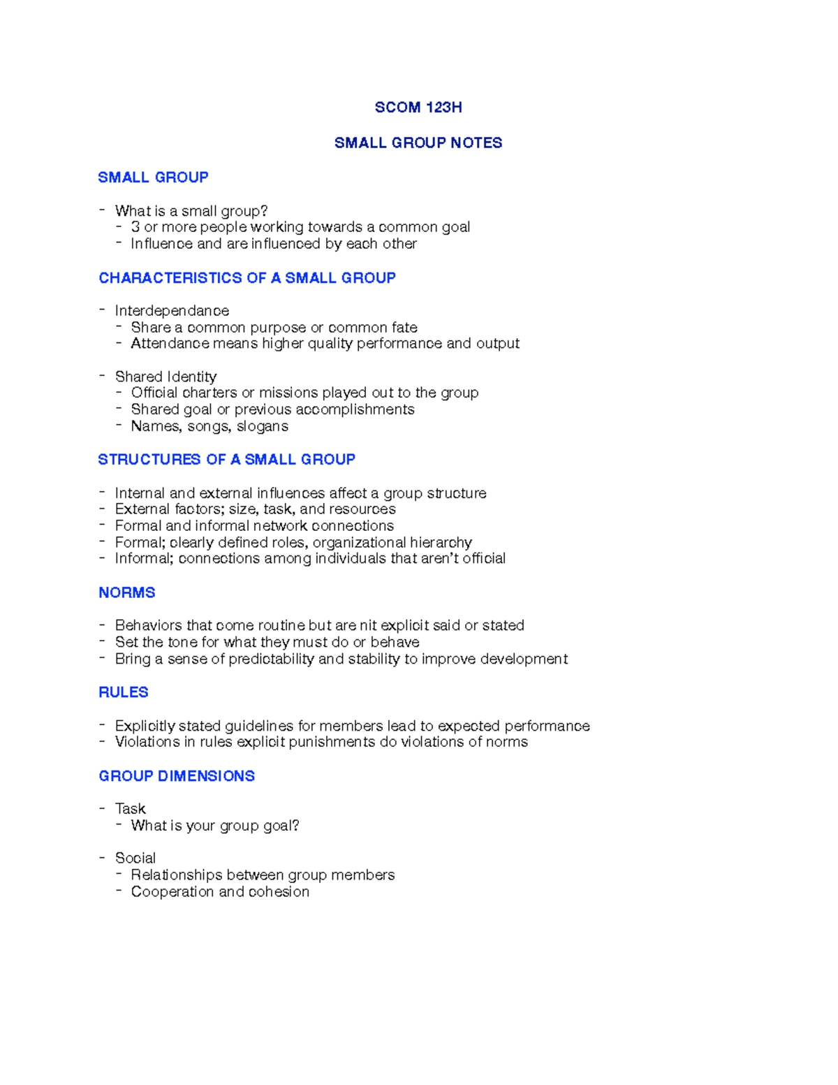 Scom 123H small group notes - SCOM 123H SMALL GROUP NOTES SMALL GROUP ...