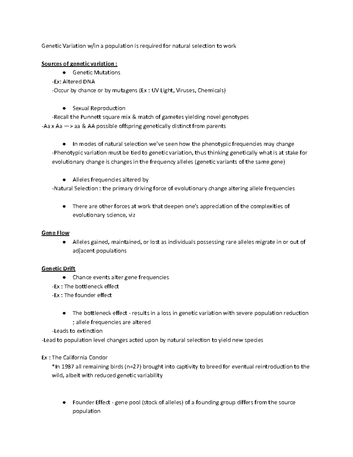 Genetic Variation Lecture Notes - Google Docs - Genetic Variation w/in ...
