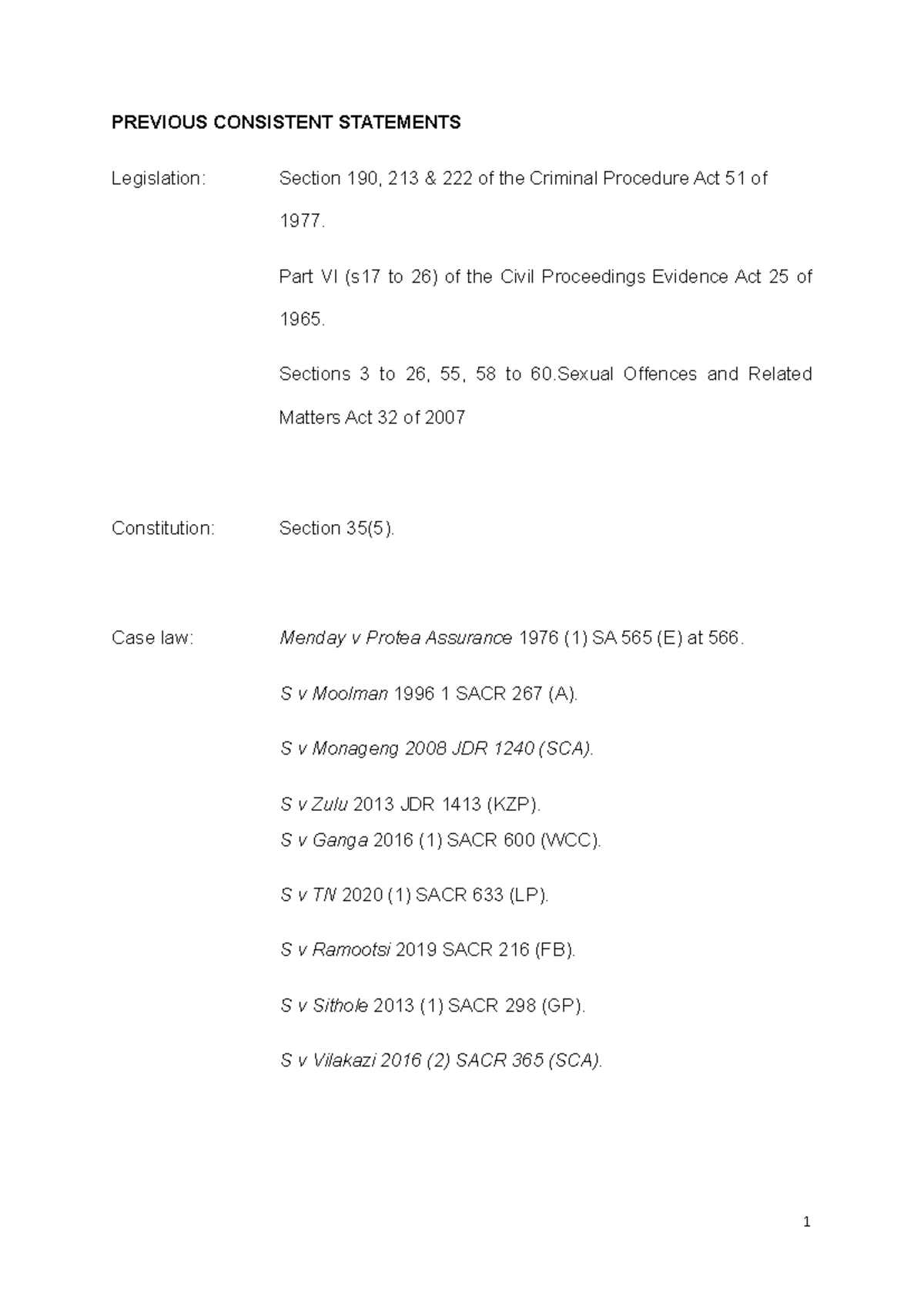 Previous Consistent Statements (Lecture notes) - PREVIOUS CONSISTENT ...