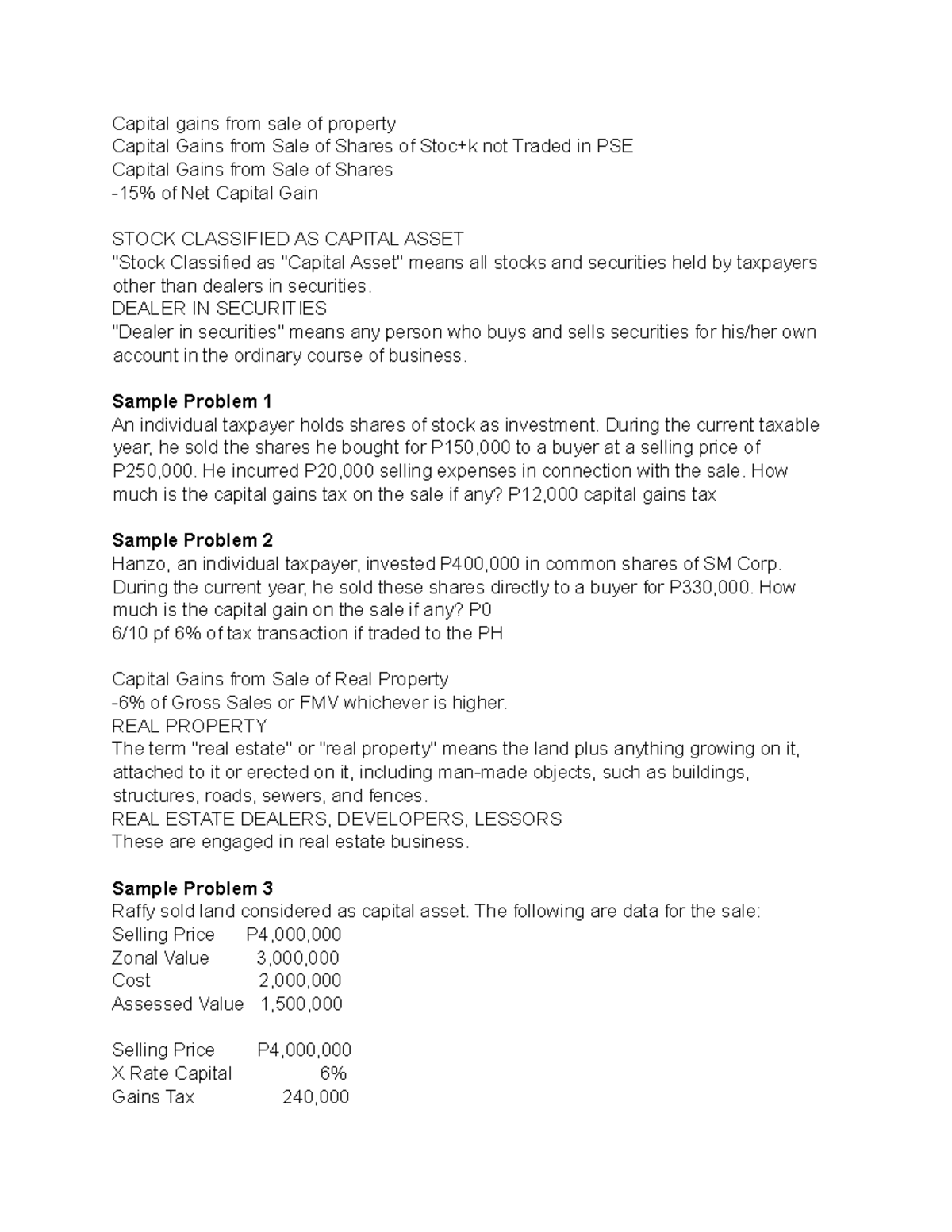 Capital gains from sale of property - Capital gains from sale of ...