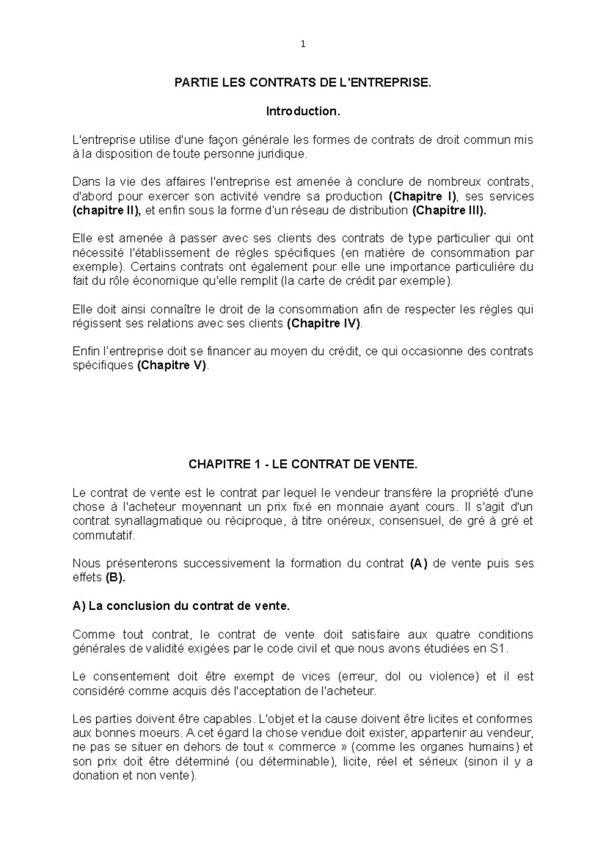 Les contrats de l'entreprise - PARTIE LES CONTRATS DE L'ENTREPRISE ...