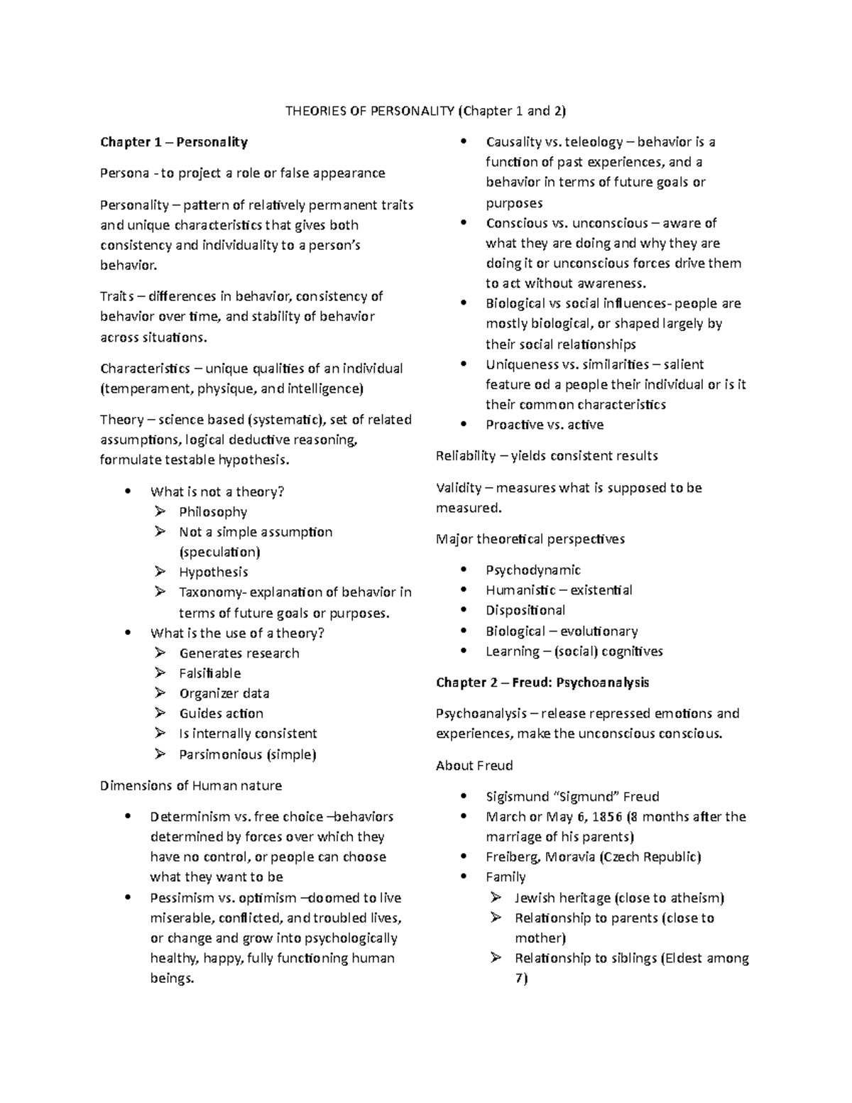 TOP reviewer chp 1-2 - THEORIES OF PERSONALITY (Chapter 1 and 2 ...