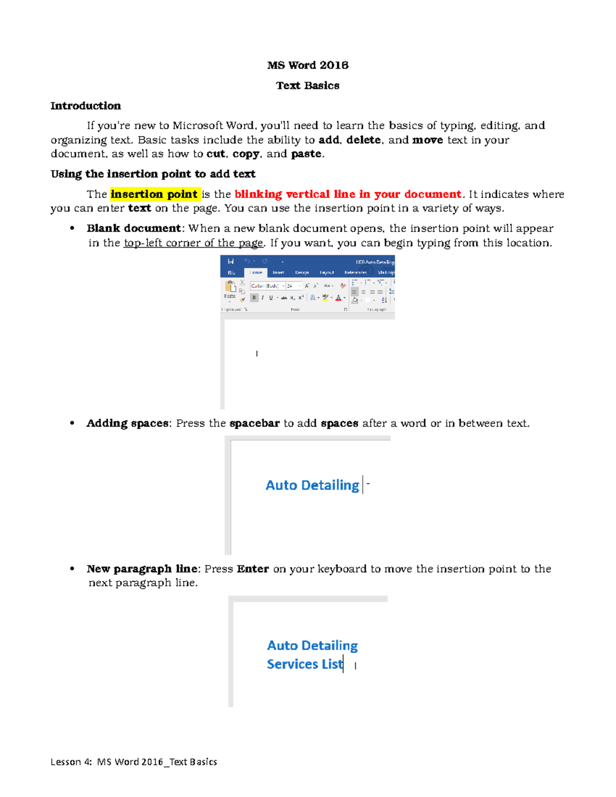 MS-Word-2016 Text-Basics Tutorial - BS INfoTech - Studocu