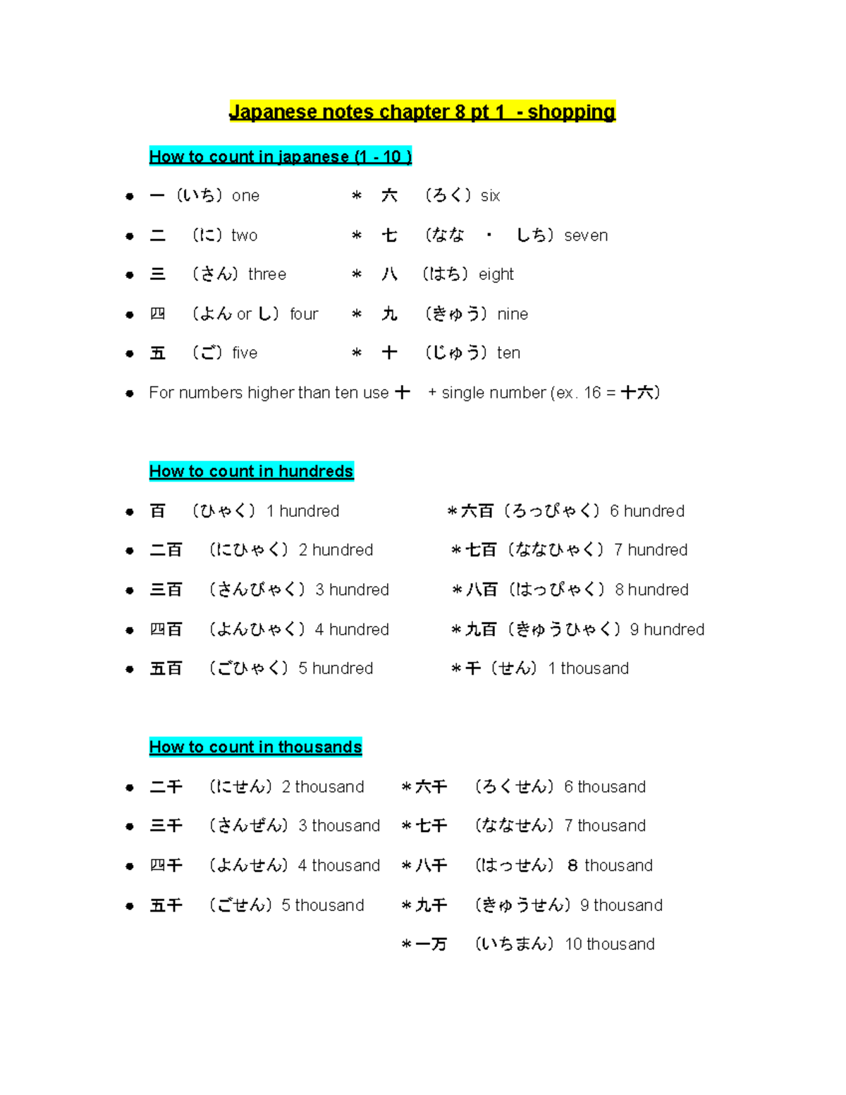 Japanese chapter 8 notes - Japanese notes chapter 8 pt 1 - shopping How ...