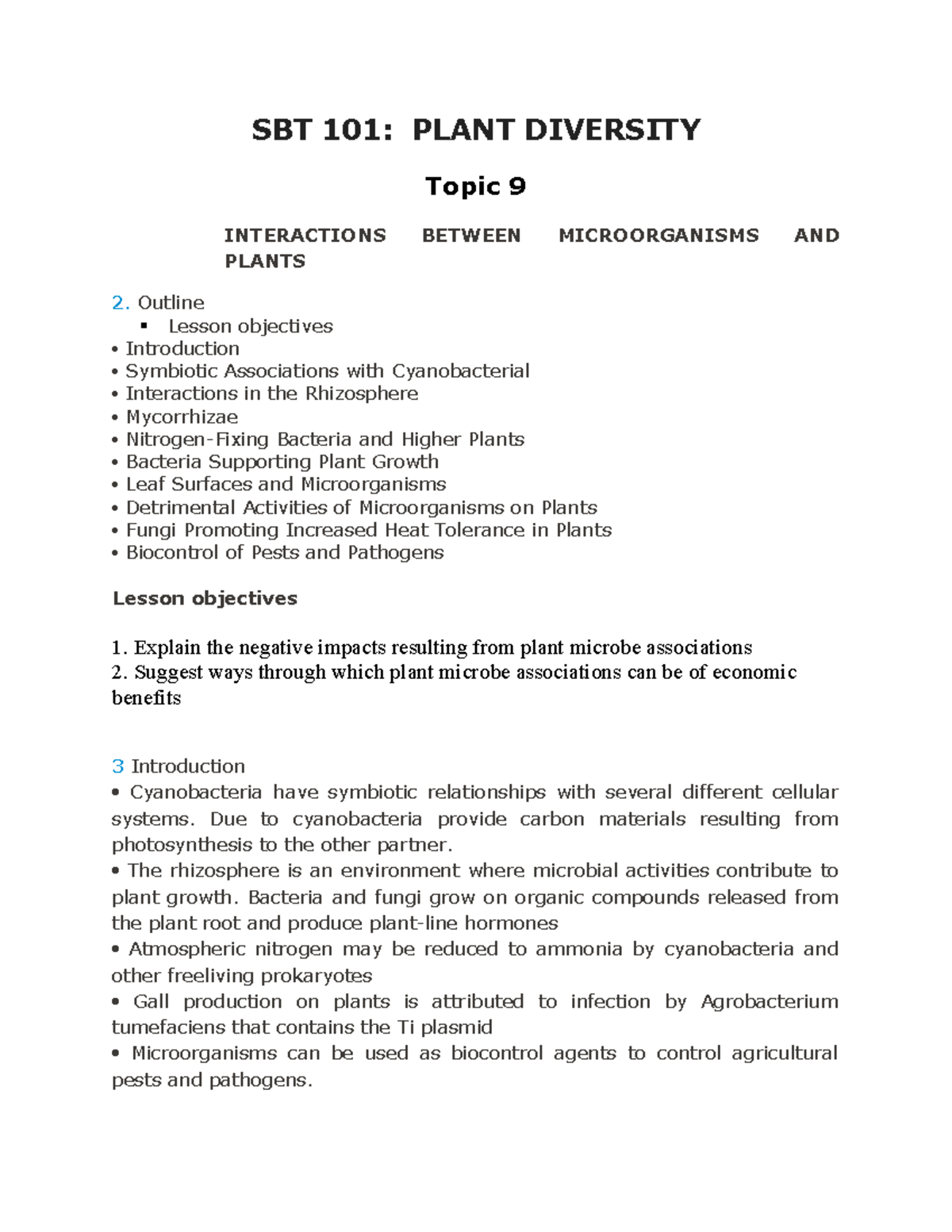 SBT 101 Topic 9 Interactions Between Microorganisms AND Plants - SBT ...