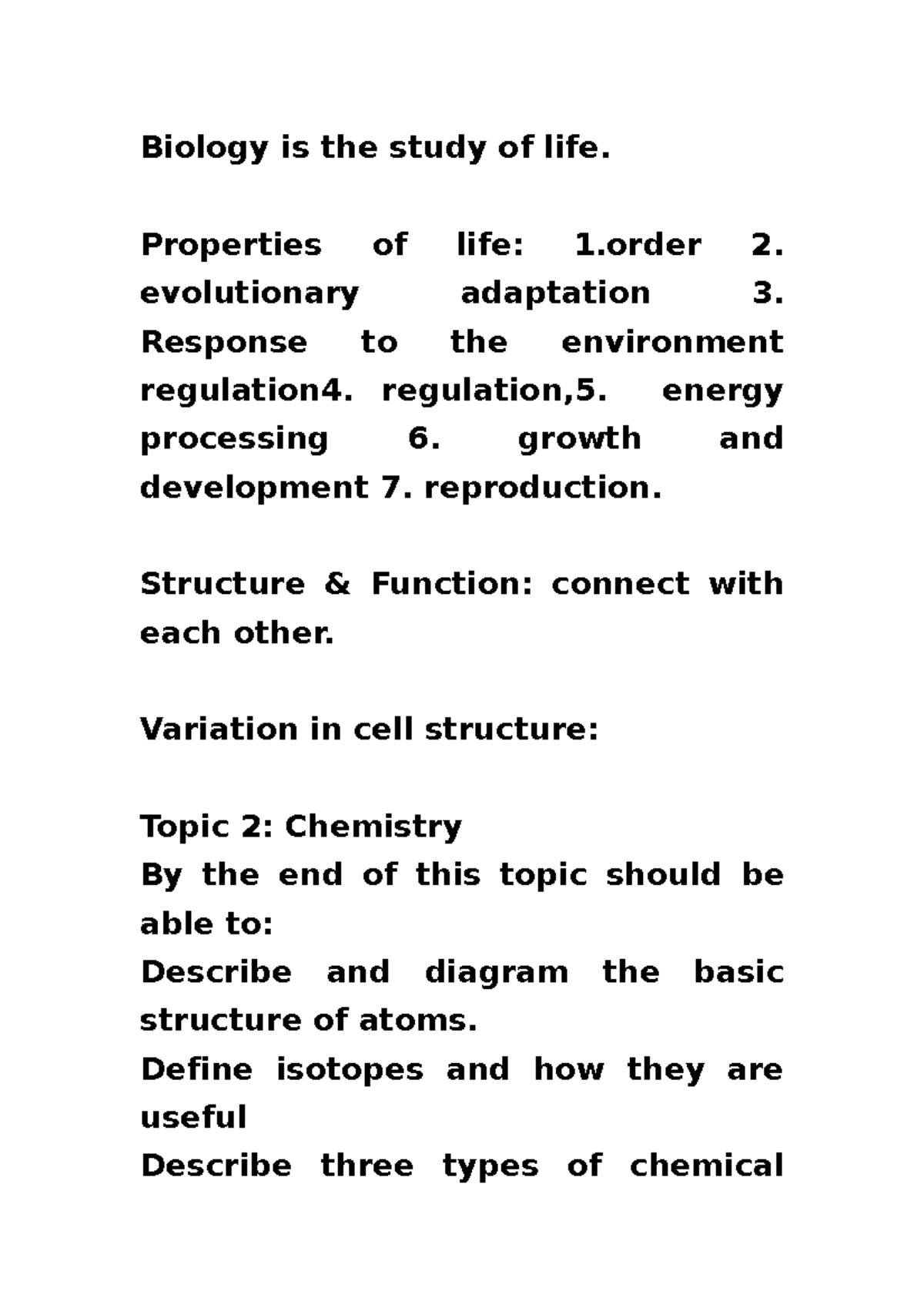 Bild 1 Lecture 2 note - Note - Biology is the study of life. Properties ...