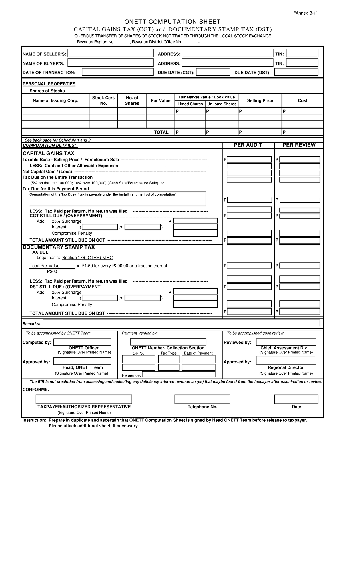 Rmo15 03anxb1 - BIR Revenue Memorandum - "Annex B-1" NAME OF SELLER/S ...