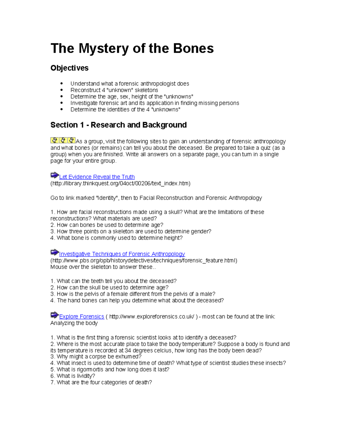 The Mystery of the Bones 2 - The Mystery of the Bones Objectives ...