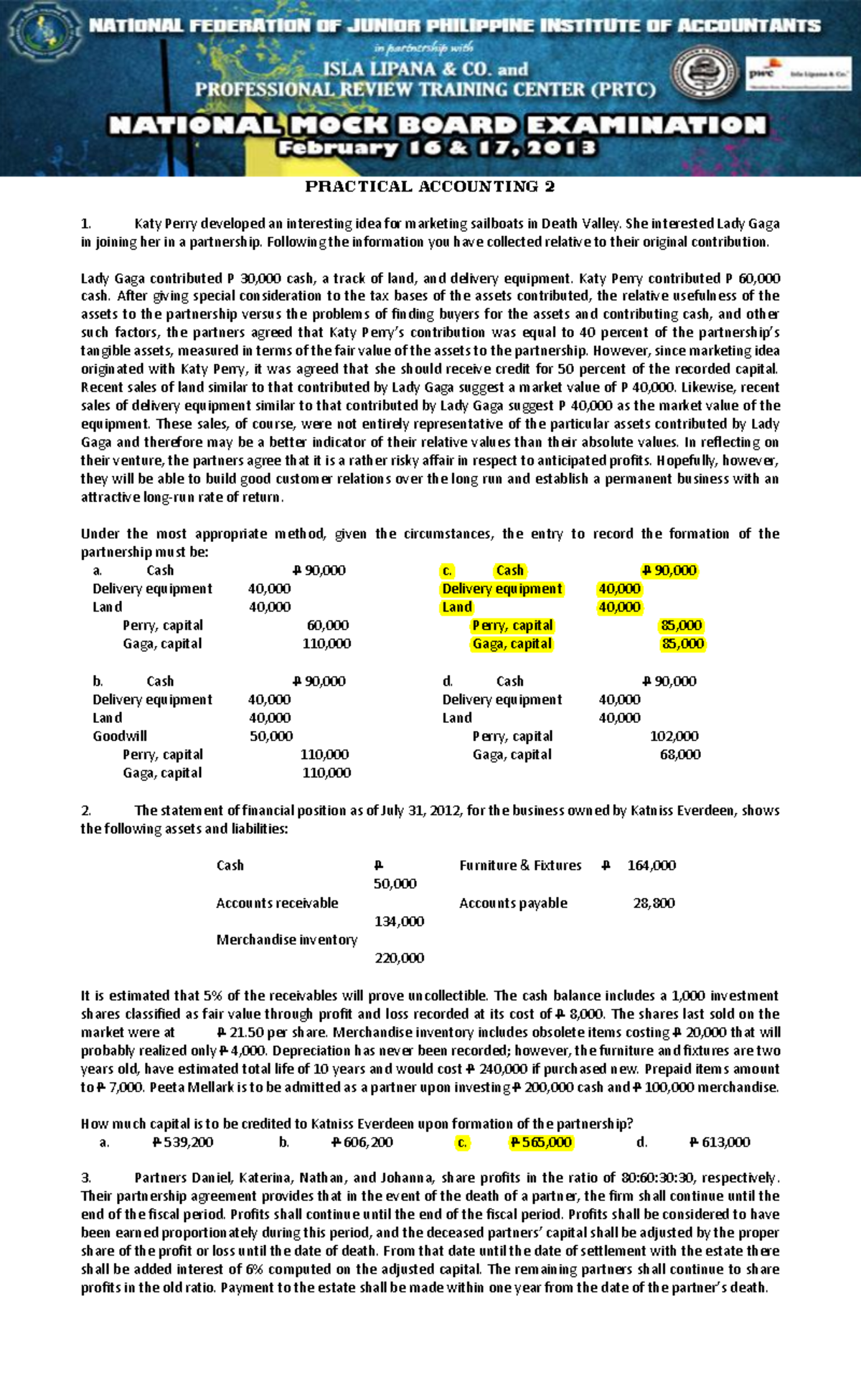 Practical Accounting 2 with Answers PRTC - PRACTICAL ACCOUNTING 2 Katy ...