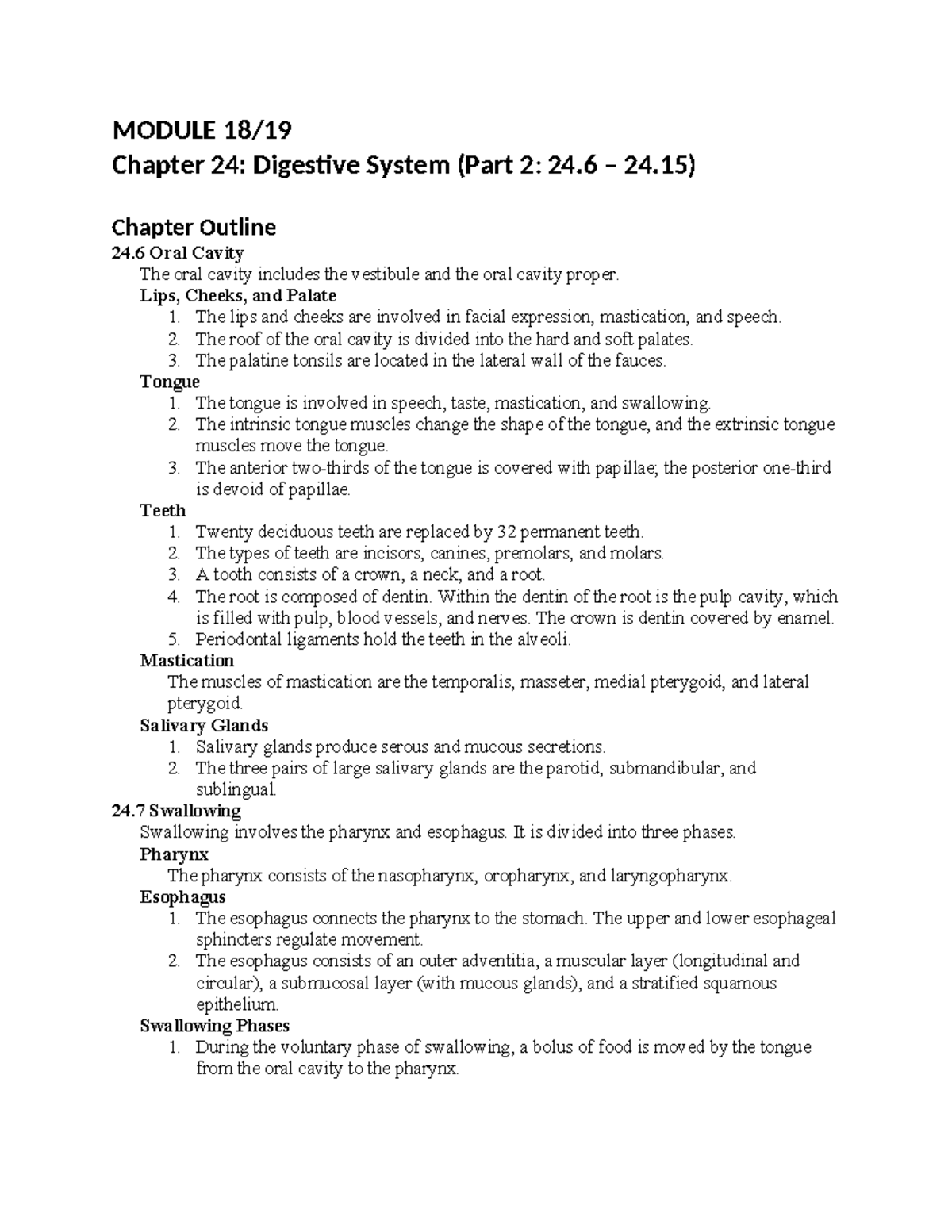 Chapter 24 Part 2 Outline - MODULE 18/ Chapter 24: Digestive System (Part 2: 24 – 24) Chapter ...