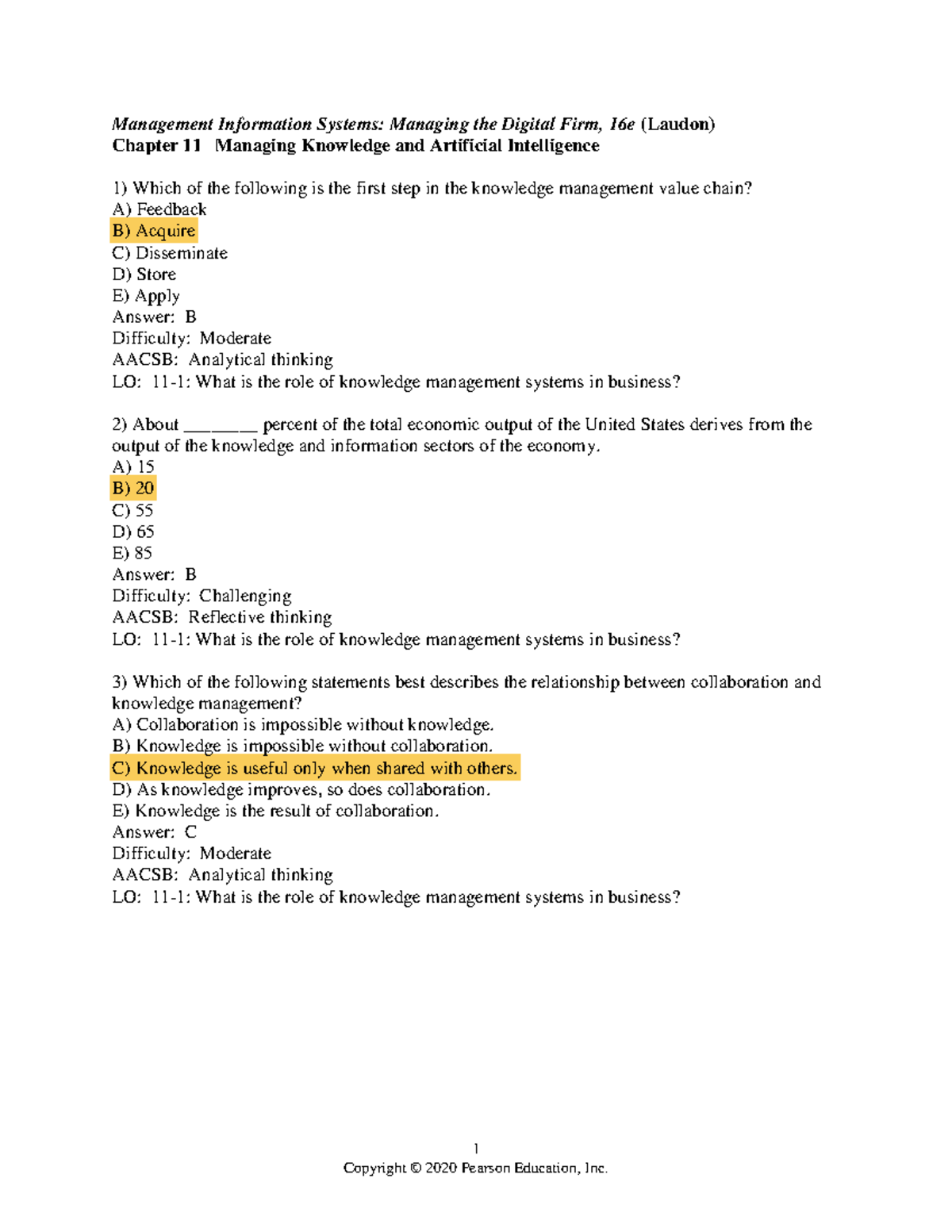 Chapter 11 - sample questions - 1 Management Information Systems ...