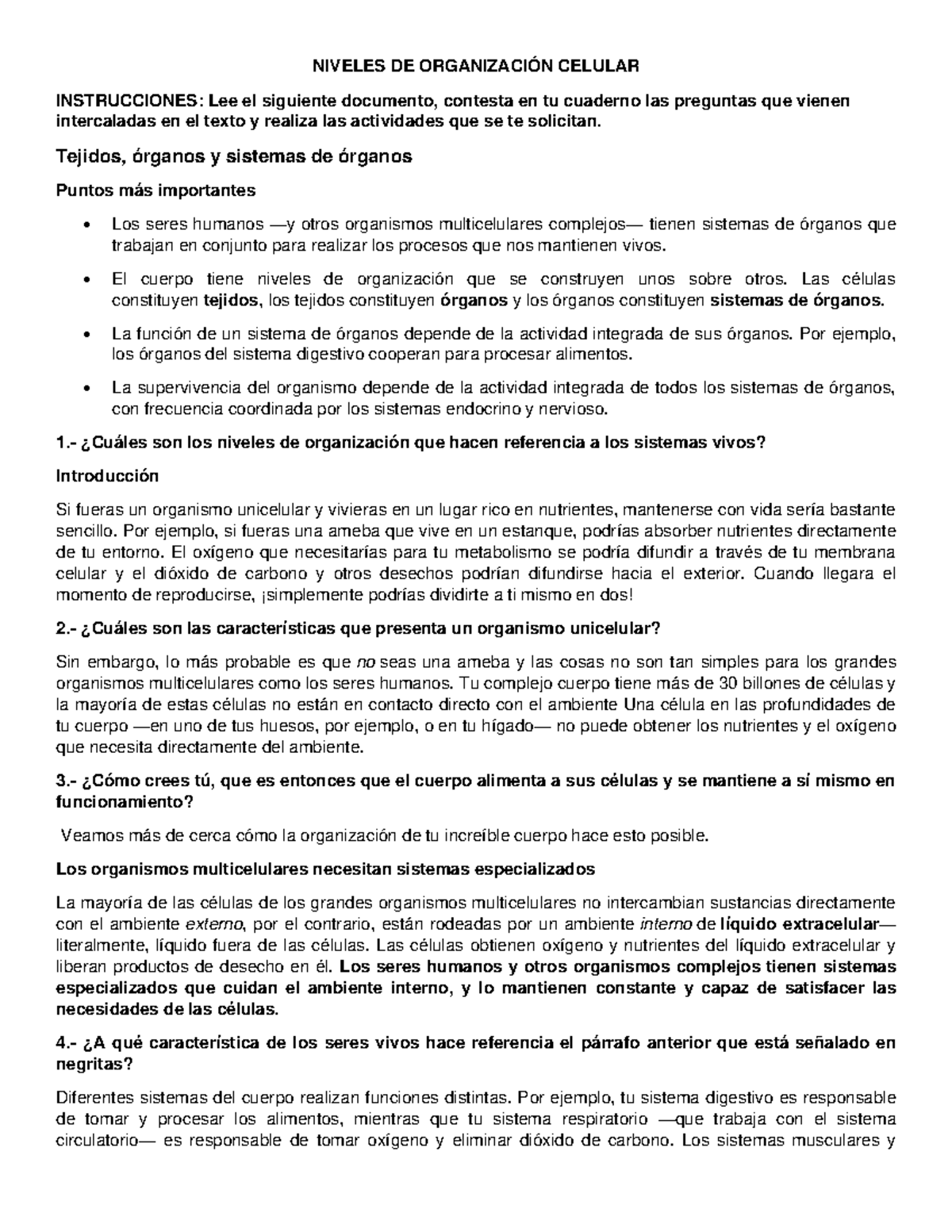 Niveles DE Organización Celular Tejidos - NIVELES DE ORGANIZACIÓN ...