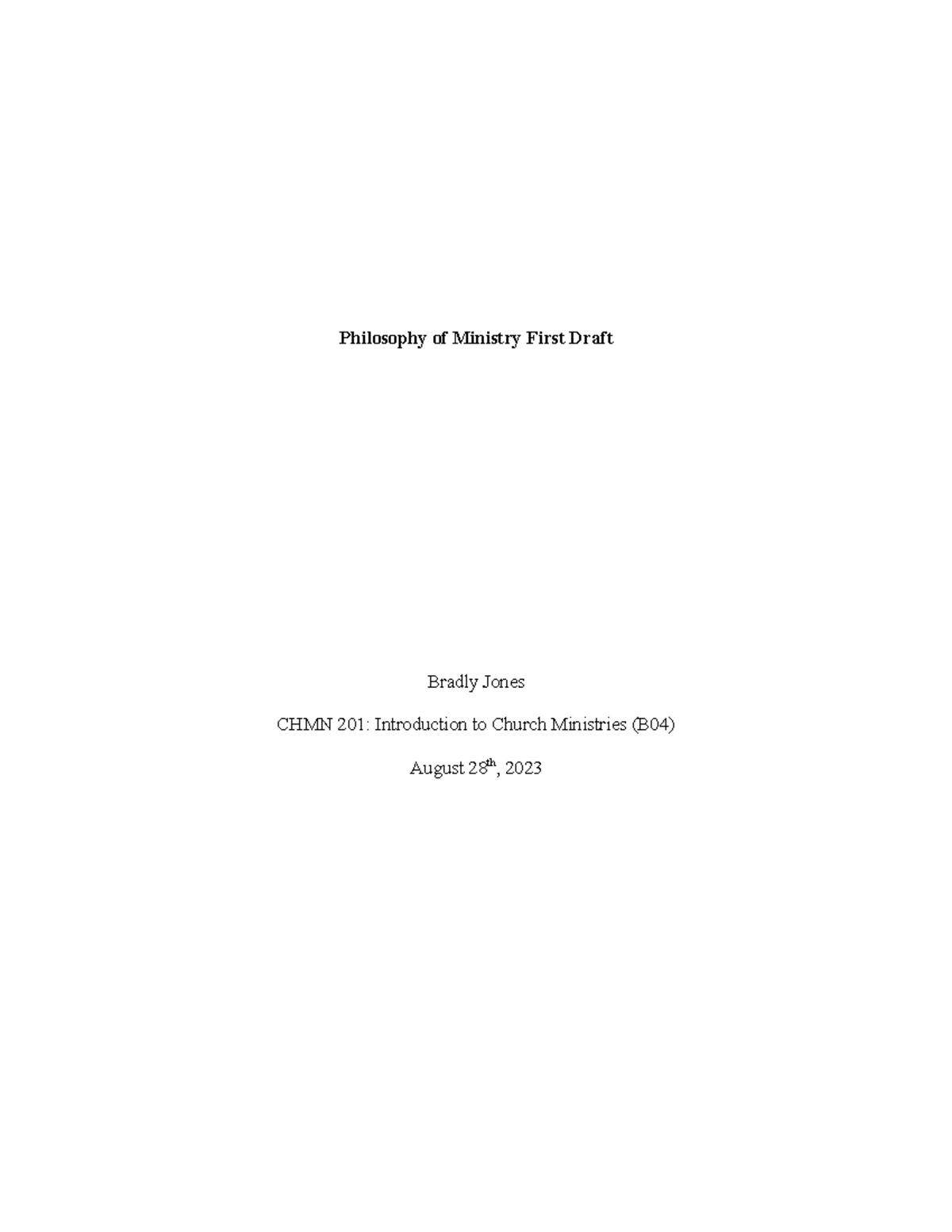 Philosophy of Ministry First Draft - - Studocu