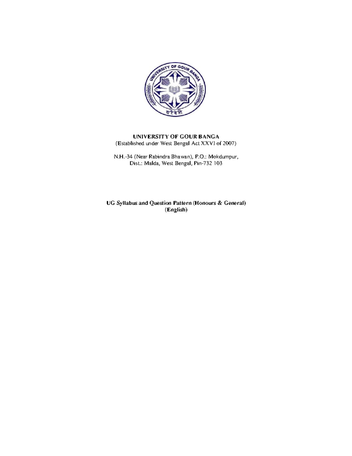English-Hons-General - UNIVERSITY OF GOUR BANGA (Established under West ...