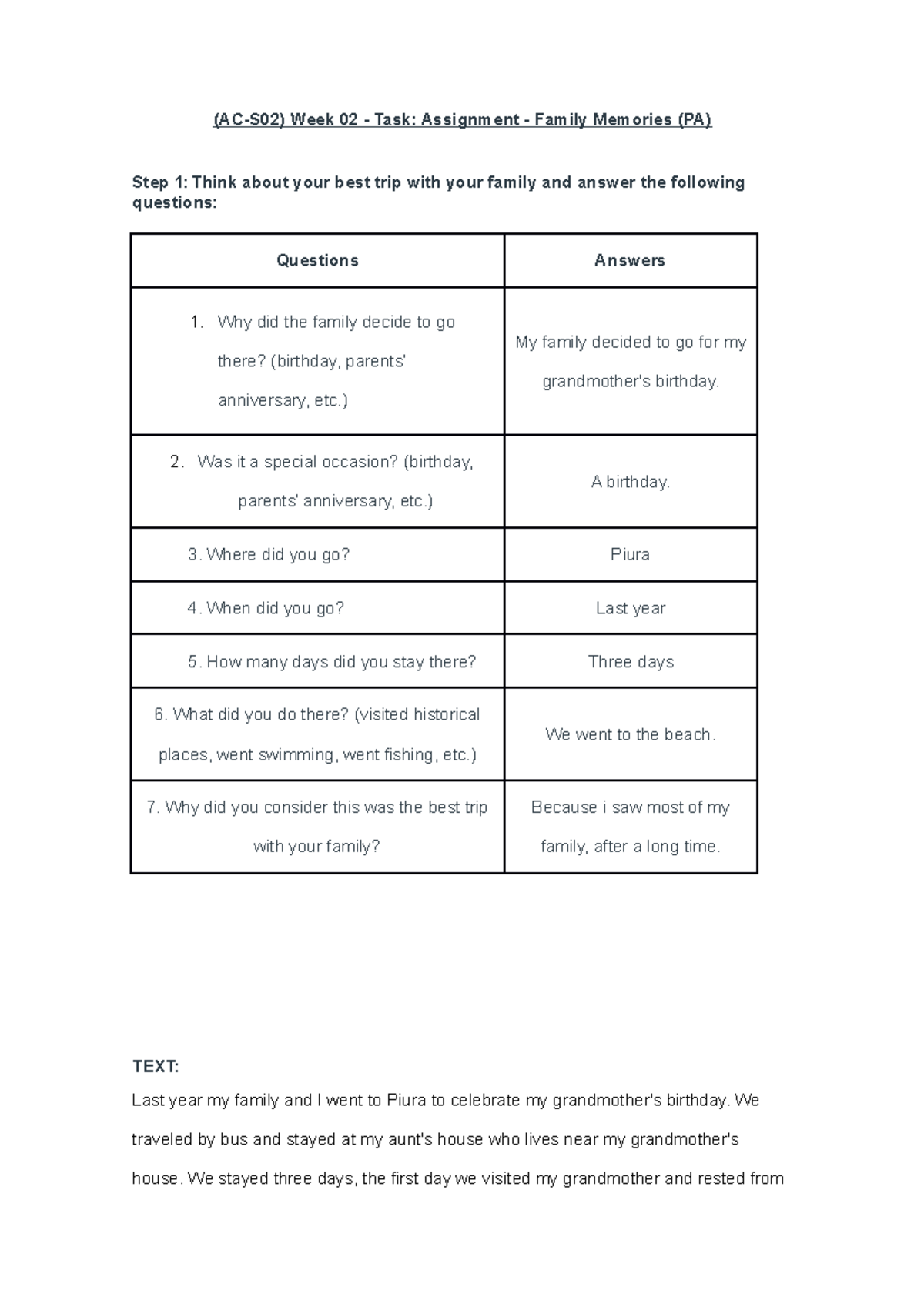 INGLÉS SEMANA 3 - (AC-S02) Week 02 - Task: Assignment - Family Memories ...