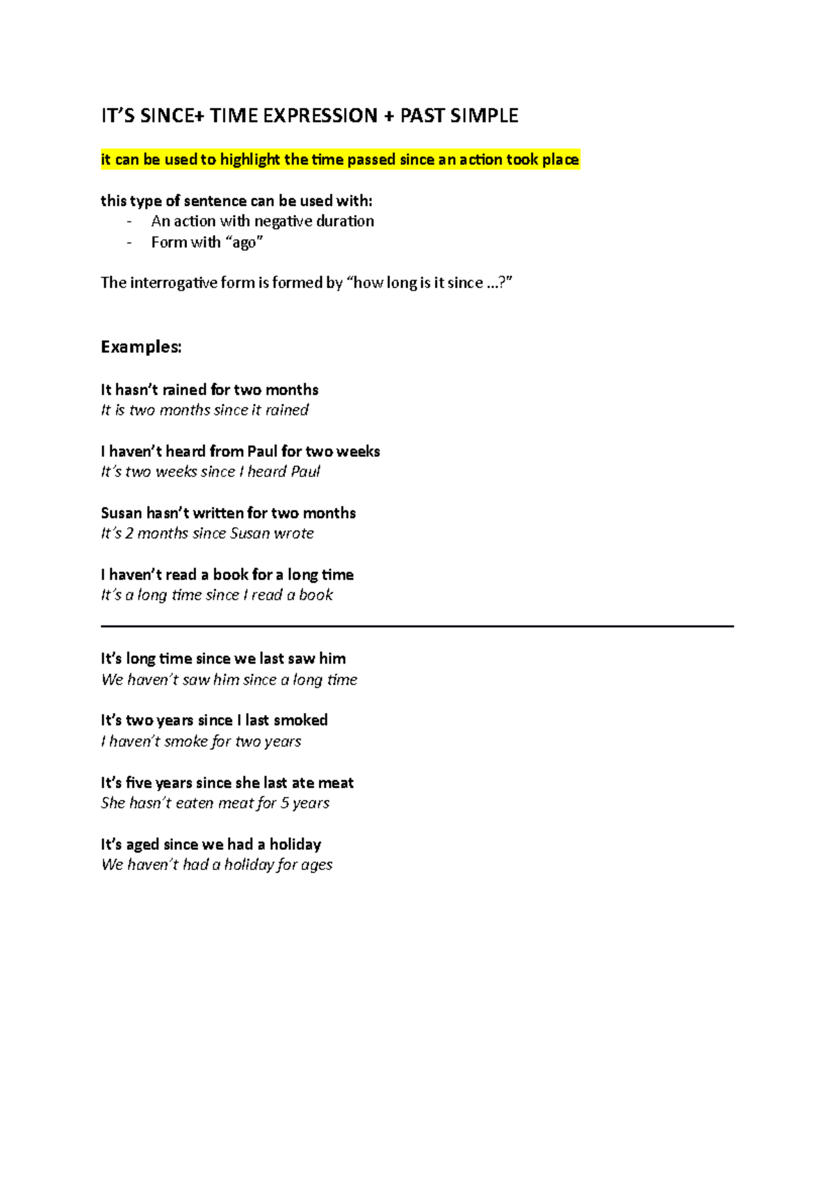 IT’S Since+ TIME Expression + PAST Simple - IT’S SINCE+ TIME EXPRESSION + PAST SIMPLE it can be ...