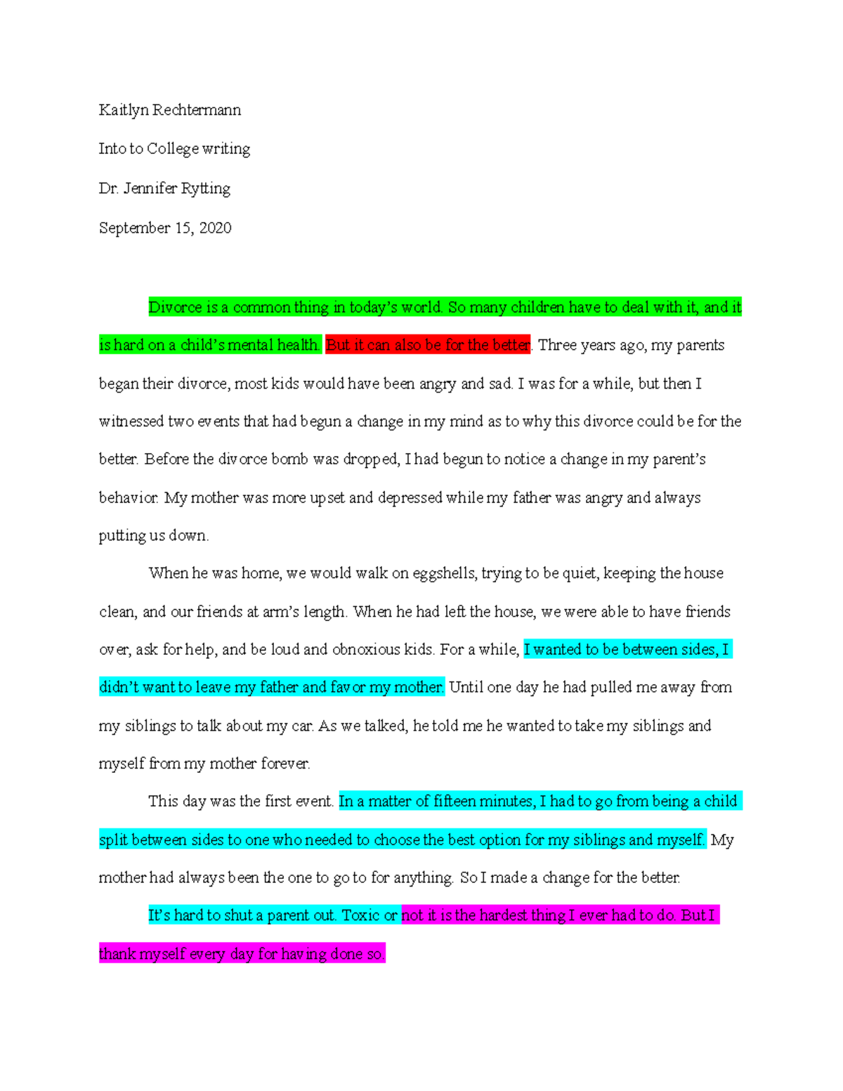Draft 2 Essay Kaitlyn Rechtermann - Kaitlyn Rechtermann Into to College ...