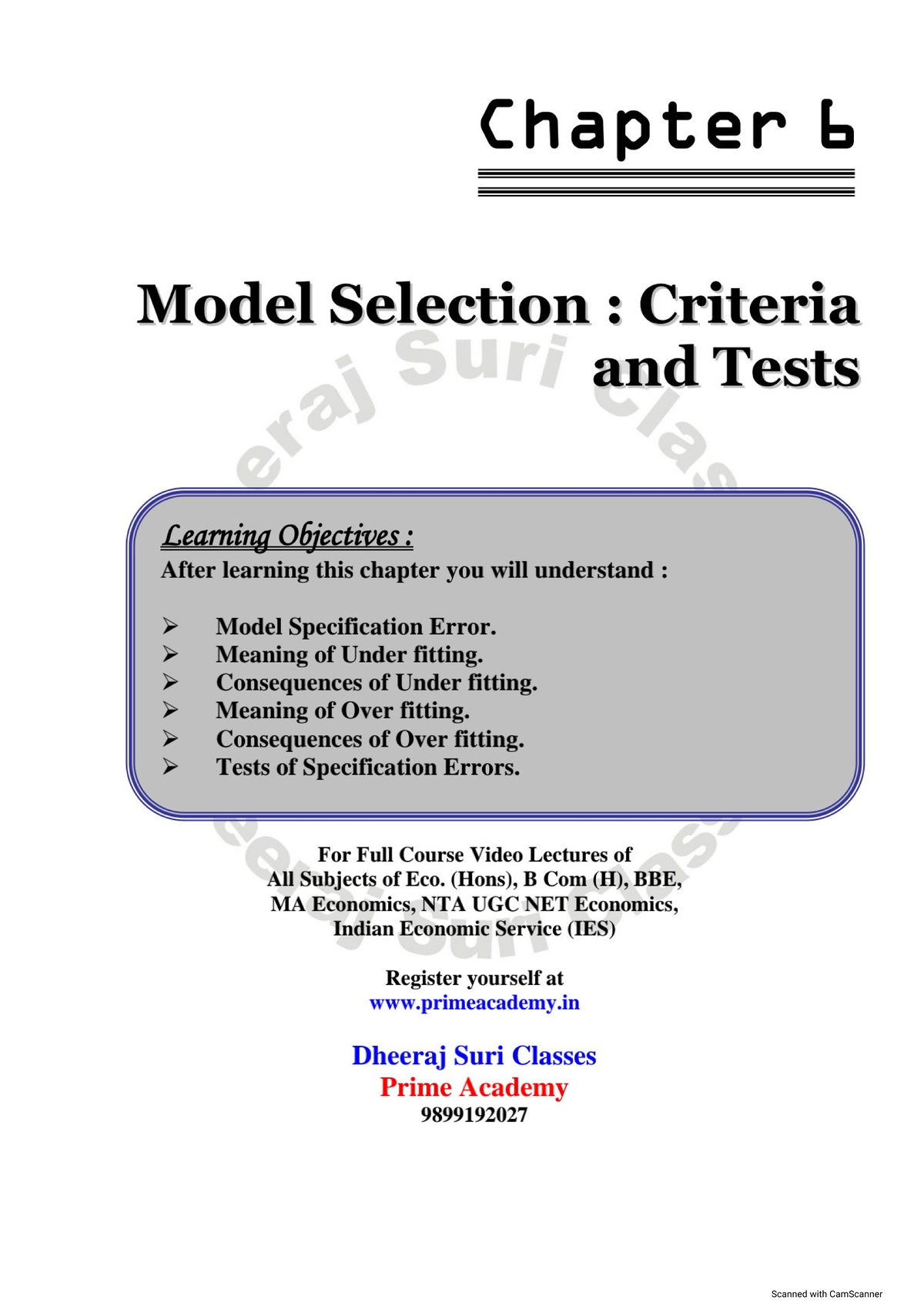 Chapter 6 Model Selection Criteria Chapter B Model Selection
