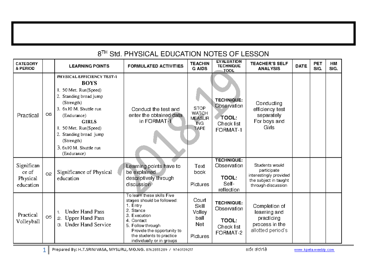 8th std lesson plan 2018-19 - 8 TH Std. PHYSICAL EDUCATION NOTES OF ...