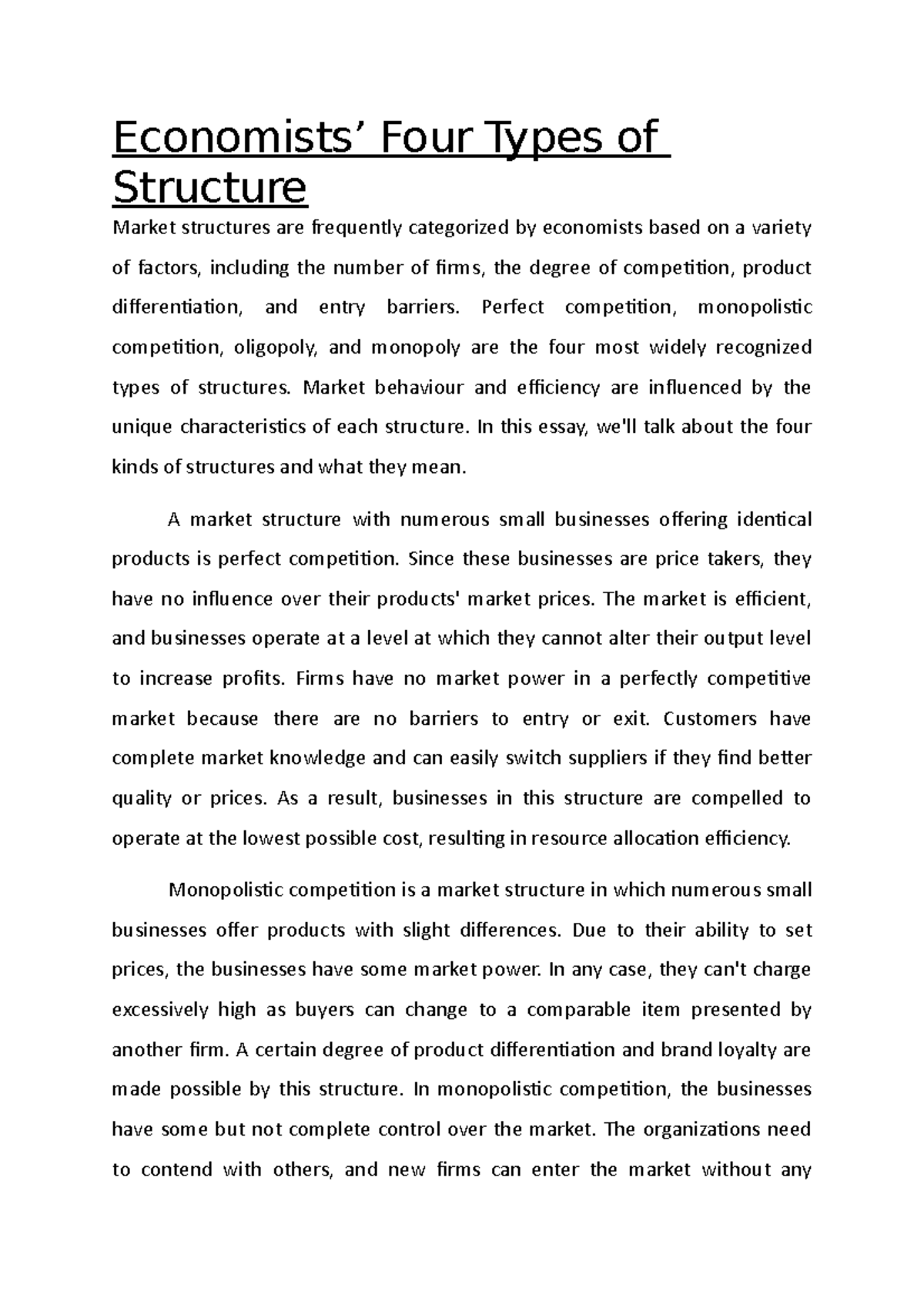 Economists’ Four Types of Structure - Economists’ Four Types of ...