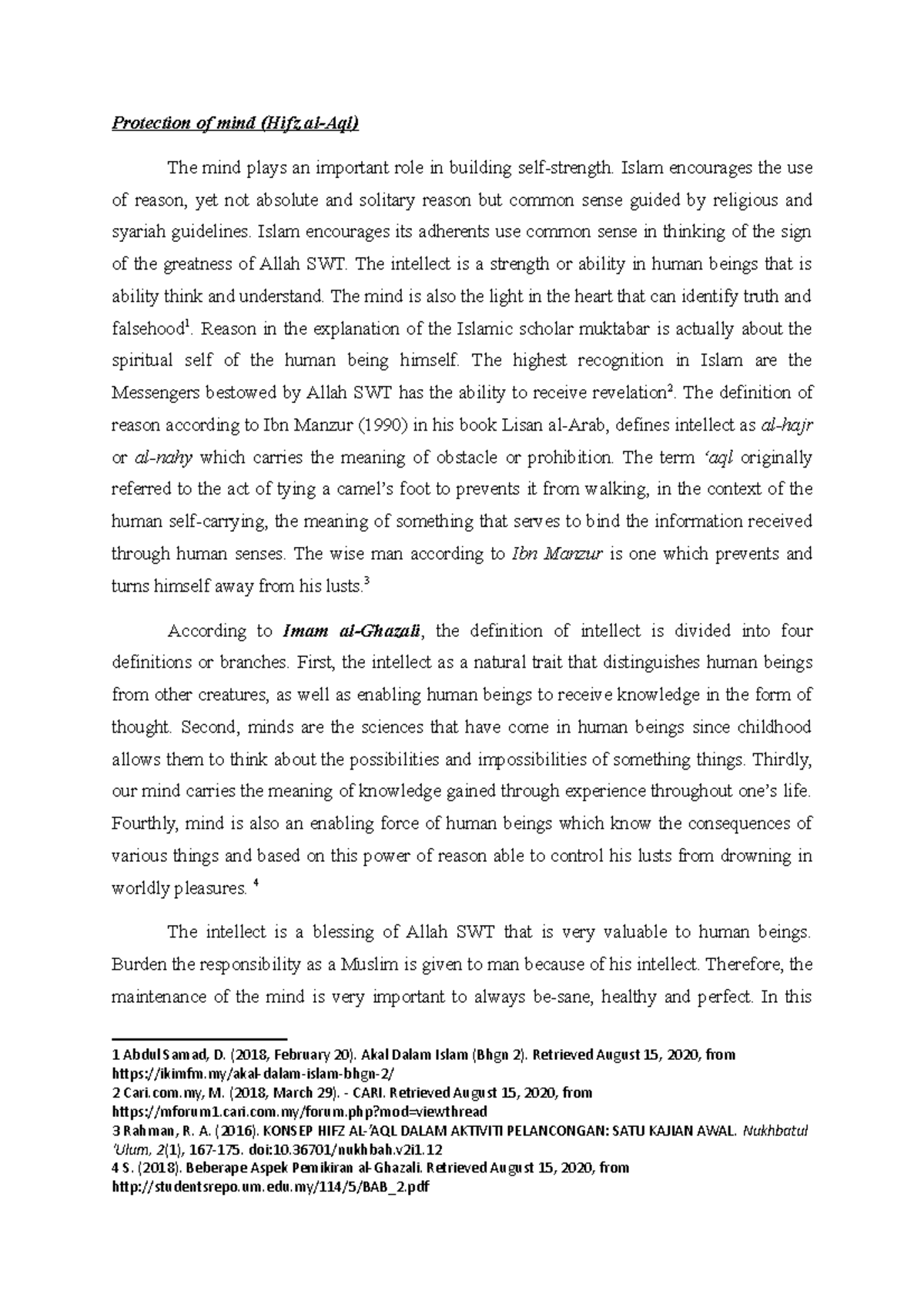 Protection of mind (Hifz al-Aql) - Islam encourages the use of reason ...