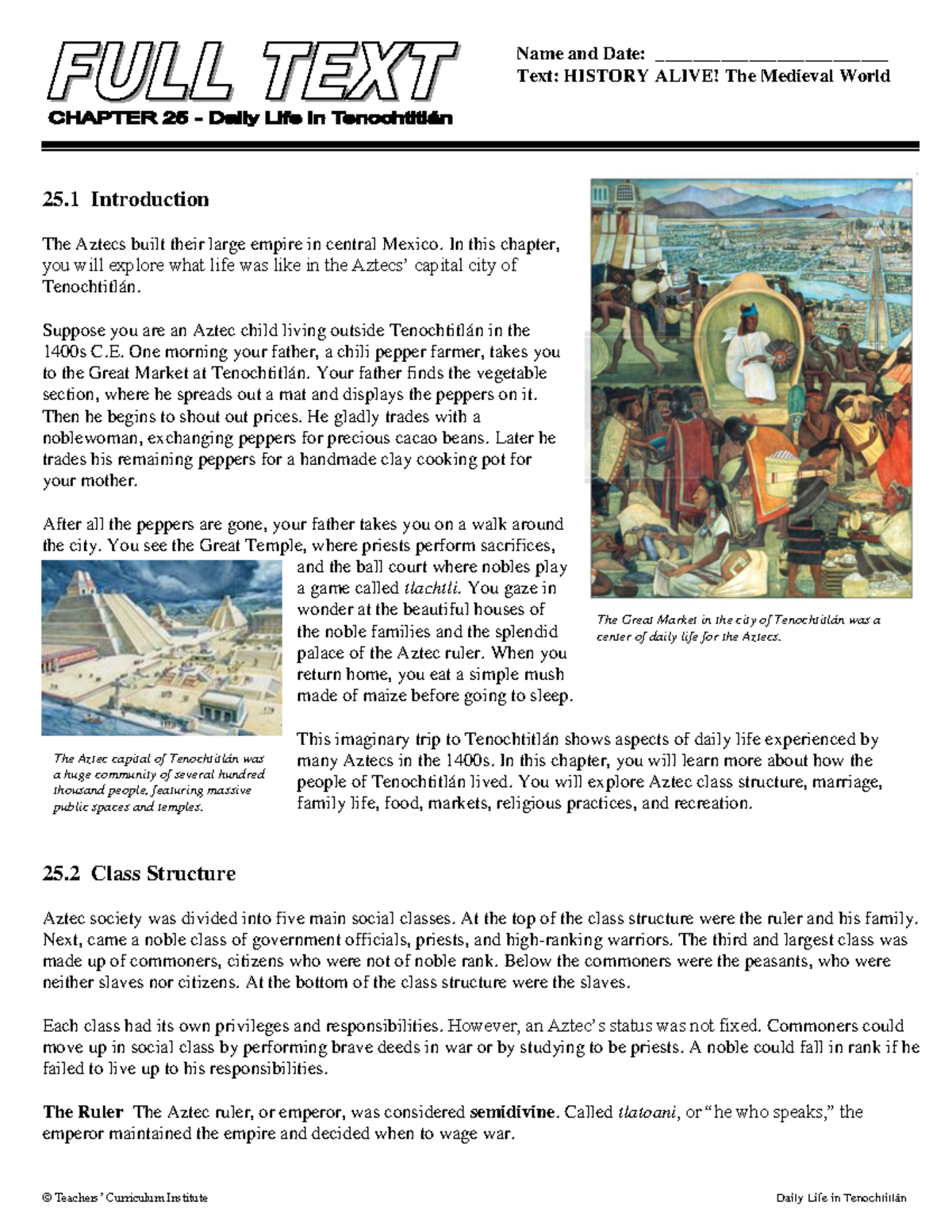 Chapter 25 - Daily Life in Tenochtitlan FULL TEXT with Pictures - Text ...