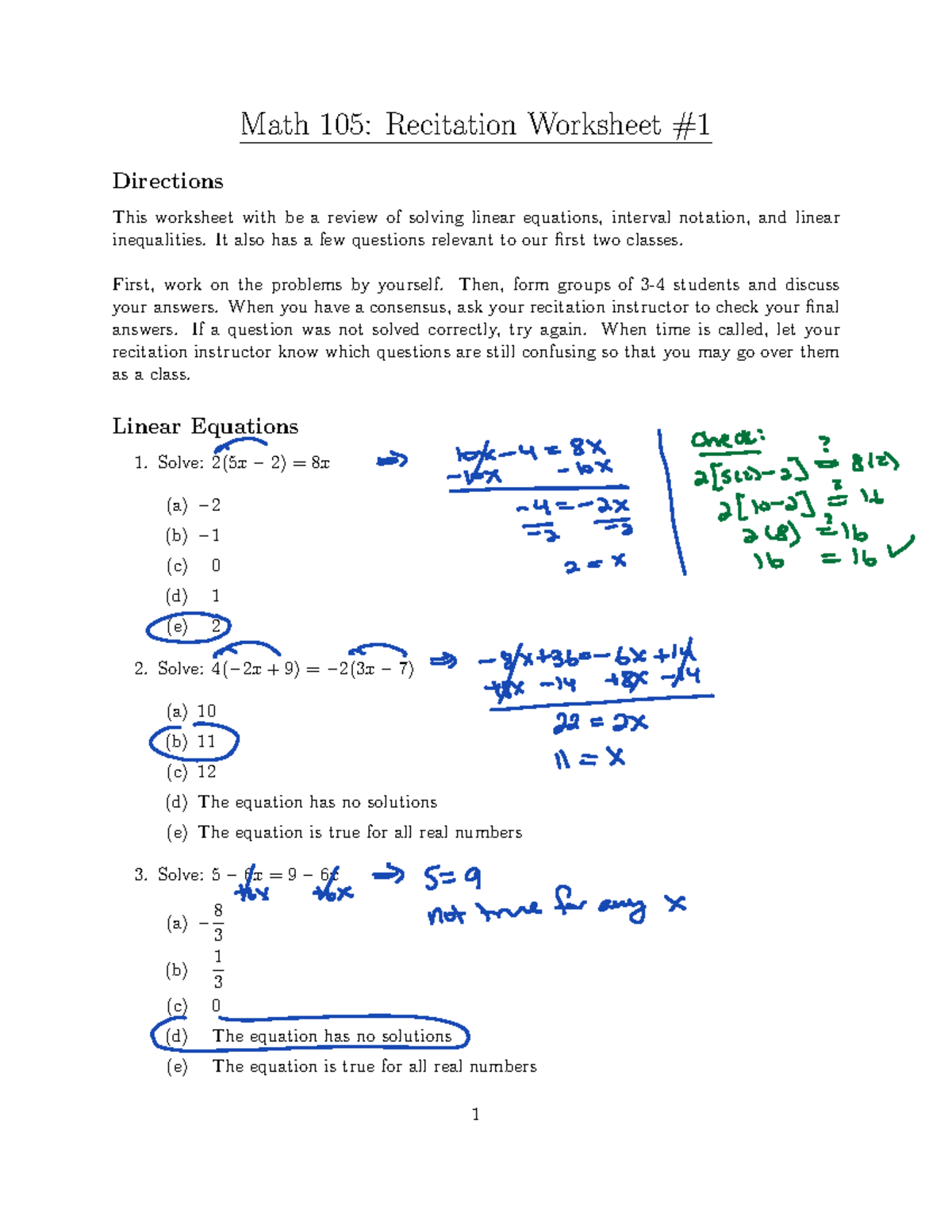 Recitation 1 Worksheet - Math 105: Recitation Worksheet Directions This ...