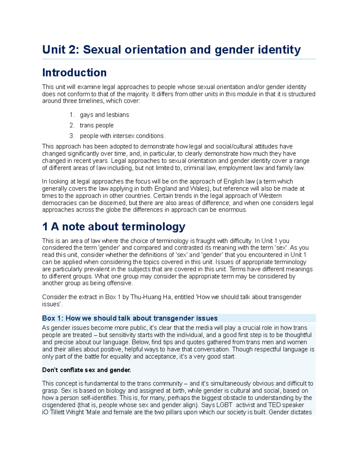 W340 unit 2 - notes - Unit 2: Sexual orientation and gender identity ...