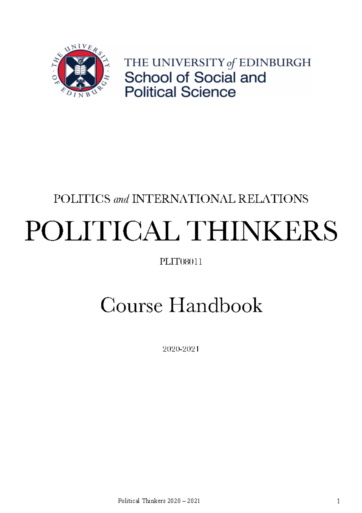 Political Thinkers Handbook 2020-2021 - POLITICS and INTERNATIONAL ...
