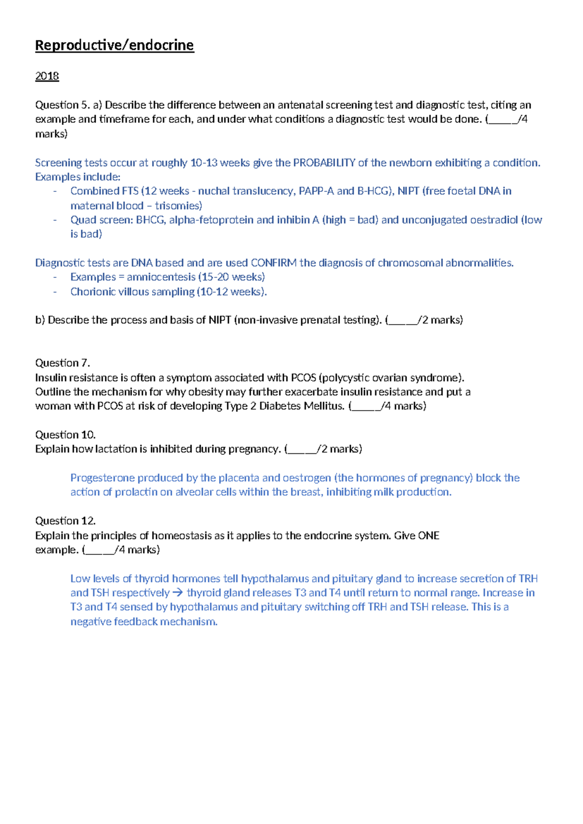 Sem 2 SAQ Compilation - Endocrinology SAQ practice with answers ...