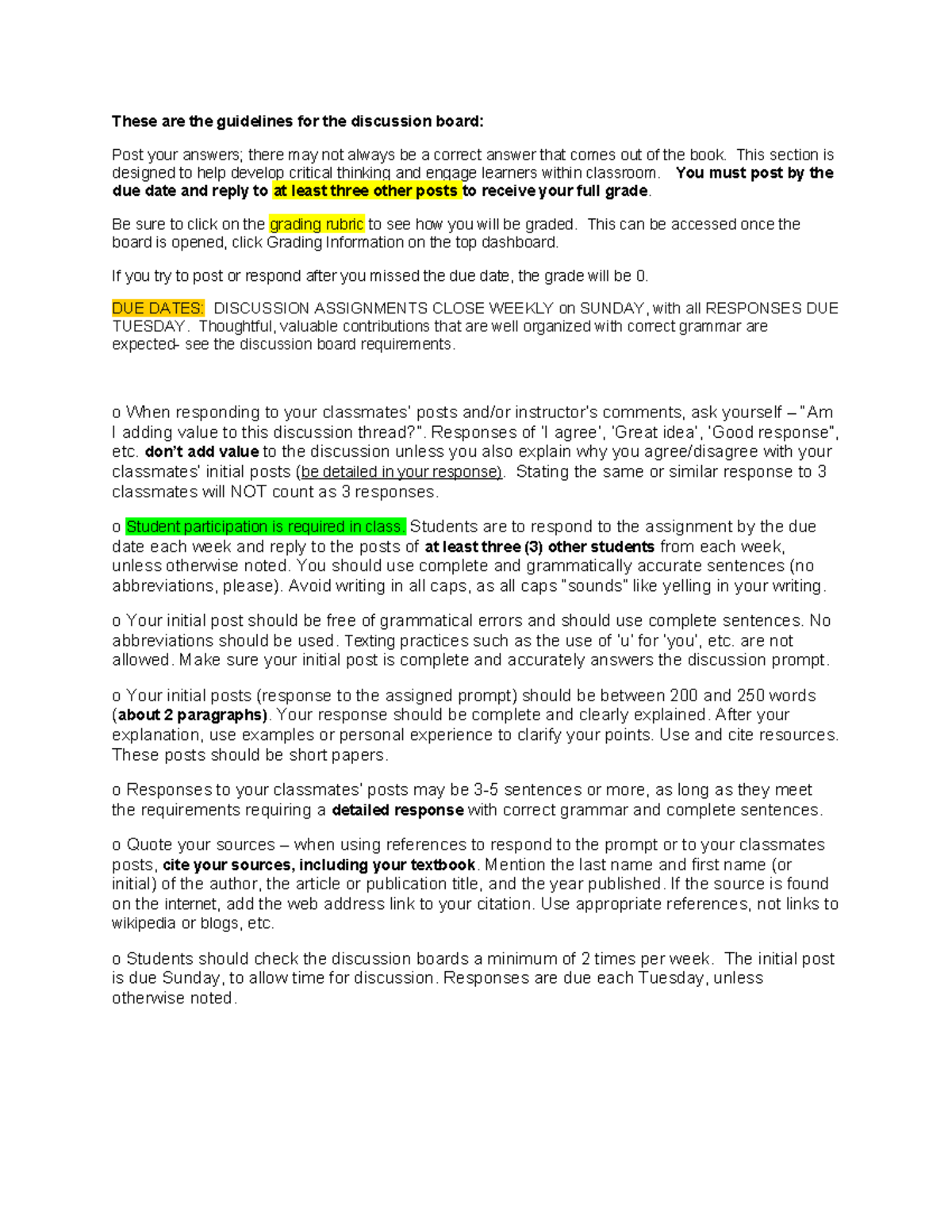 Discussion Guidelines - These are the guidelines for the discussion ...