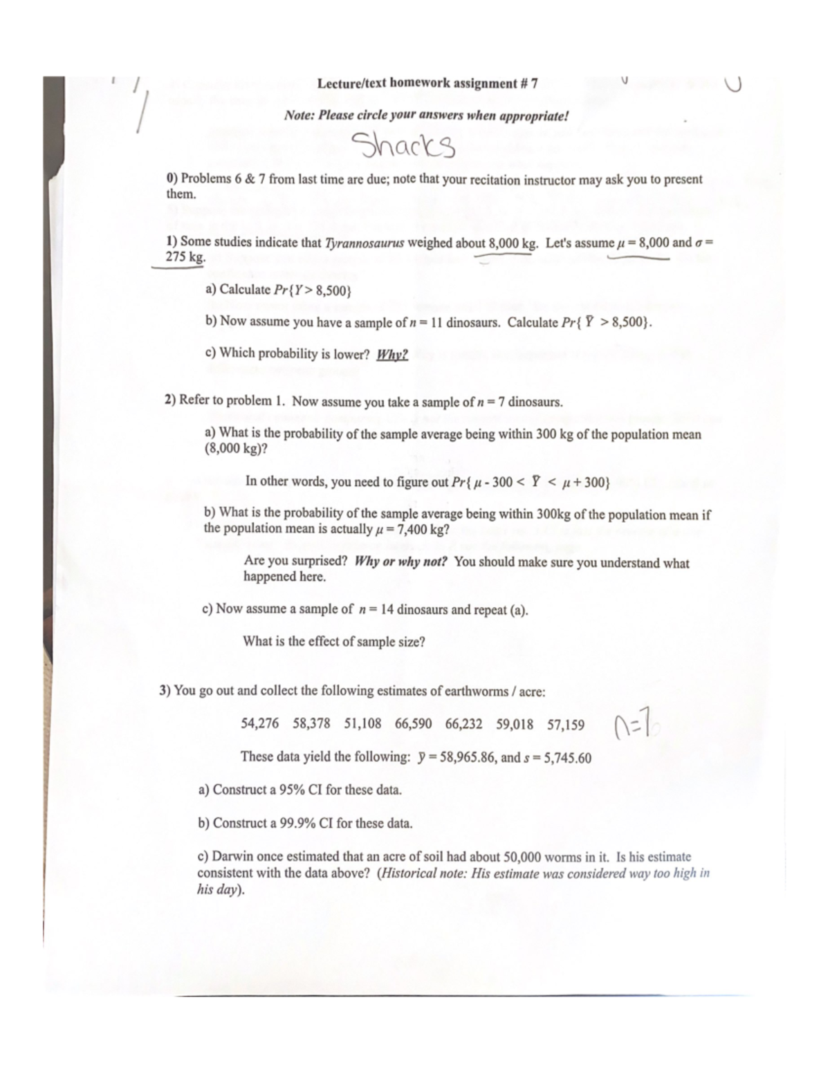 Bio Stat HW 7 - Bio Stat HW 7 - Biology 214 - Studocu