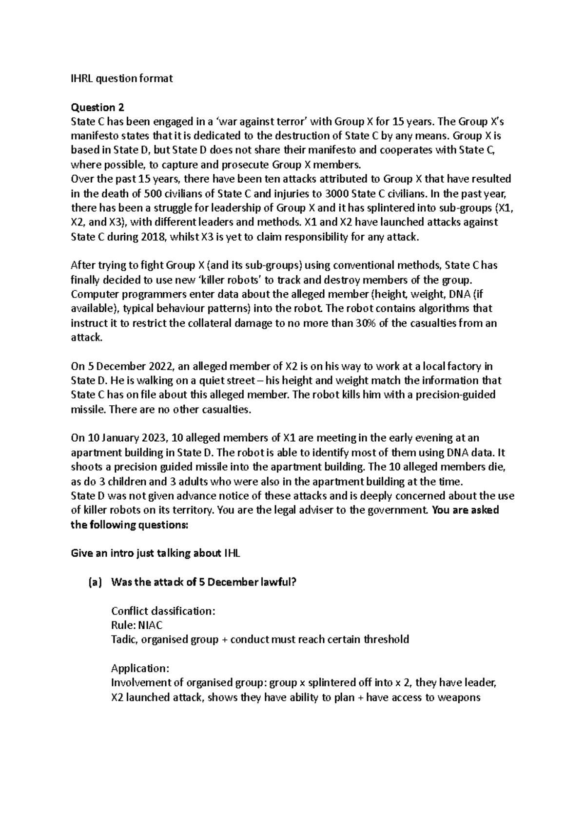 IHRL question format - revision notes - IHRL question format Question 2 ...