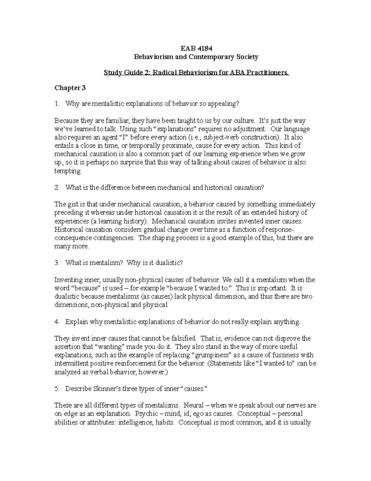 Study Guide 2 Completed - EAB 4184 Behaviorism and Contemporary Society ...