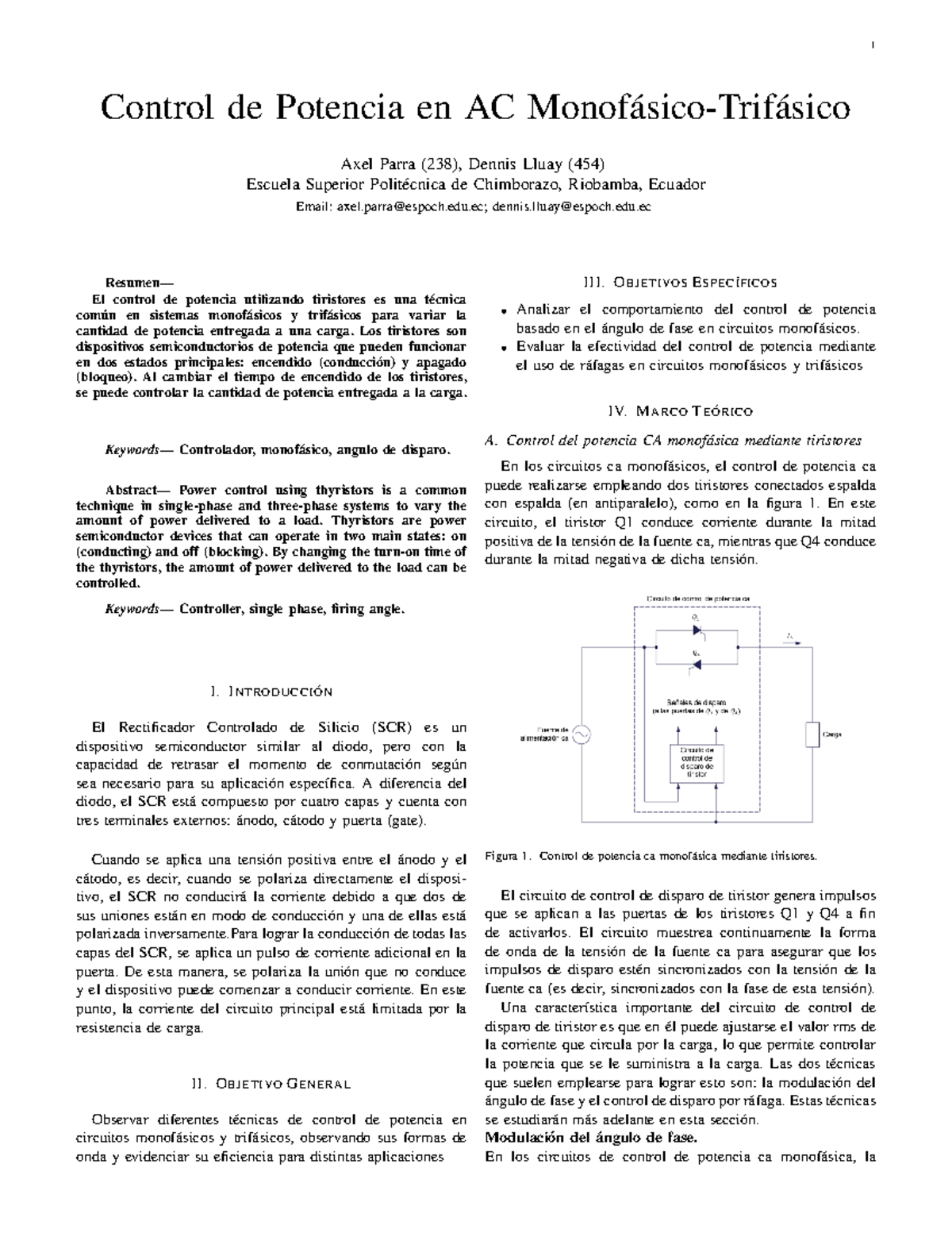 Informe Práctica Control AC 454 238 - Control de Potencia en AC Monofásico-Trifásico Axel Parra ...