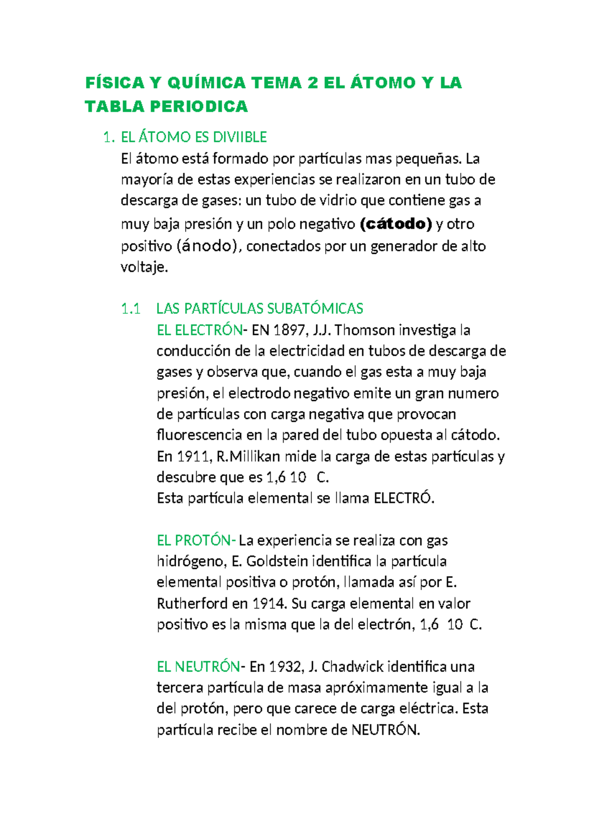 Física Y Química TEMA 2 EL Átomo Y LA Tabla Periodica - FÍSICA Y QUÍMICA TEMA 2 EL ÁTOMO Y LA ...