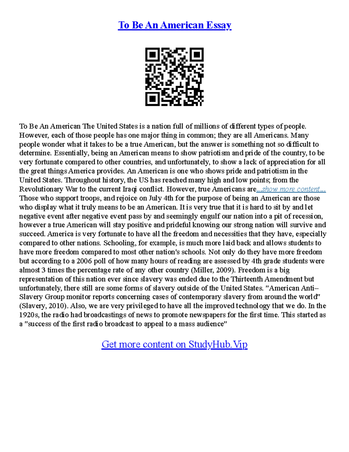 To Be An American Essay - However, each of those people has one major ...