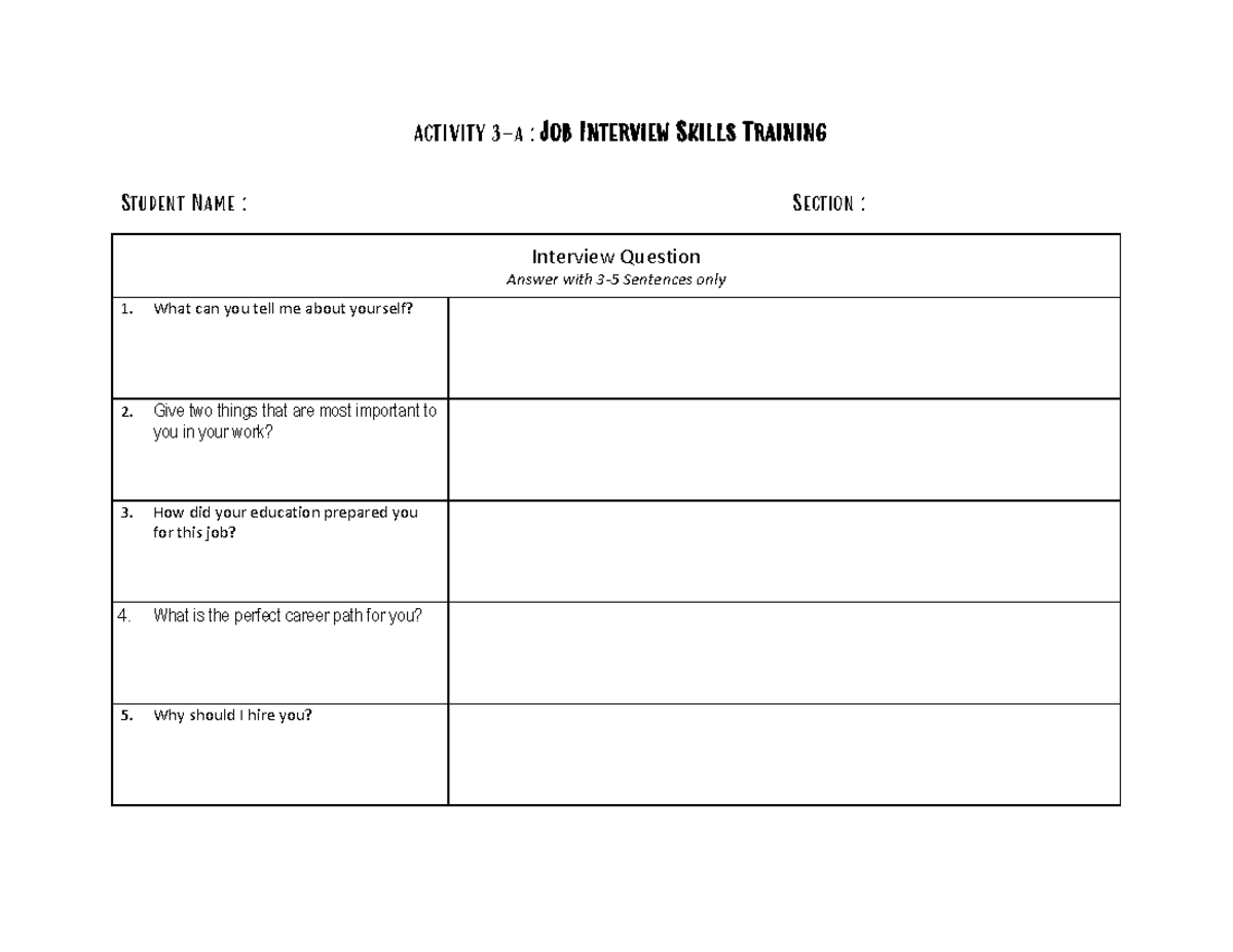 Activity 3- Job Interview Skills Training 518276176 - Work Immersion ... Activity 3- Job Interview Skills Training 518276176 - Work Immersion ...